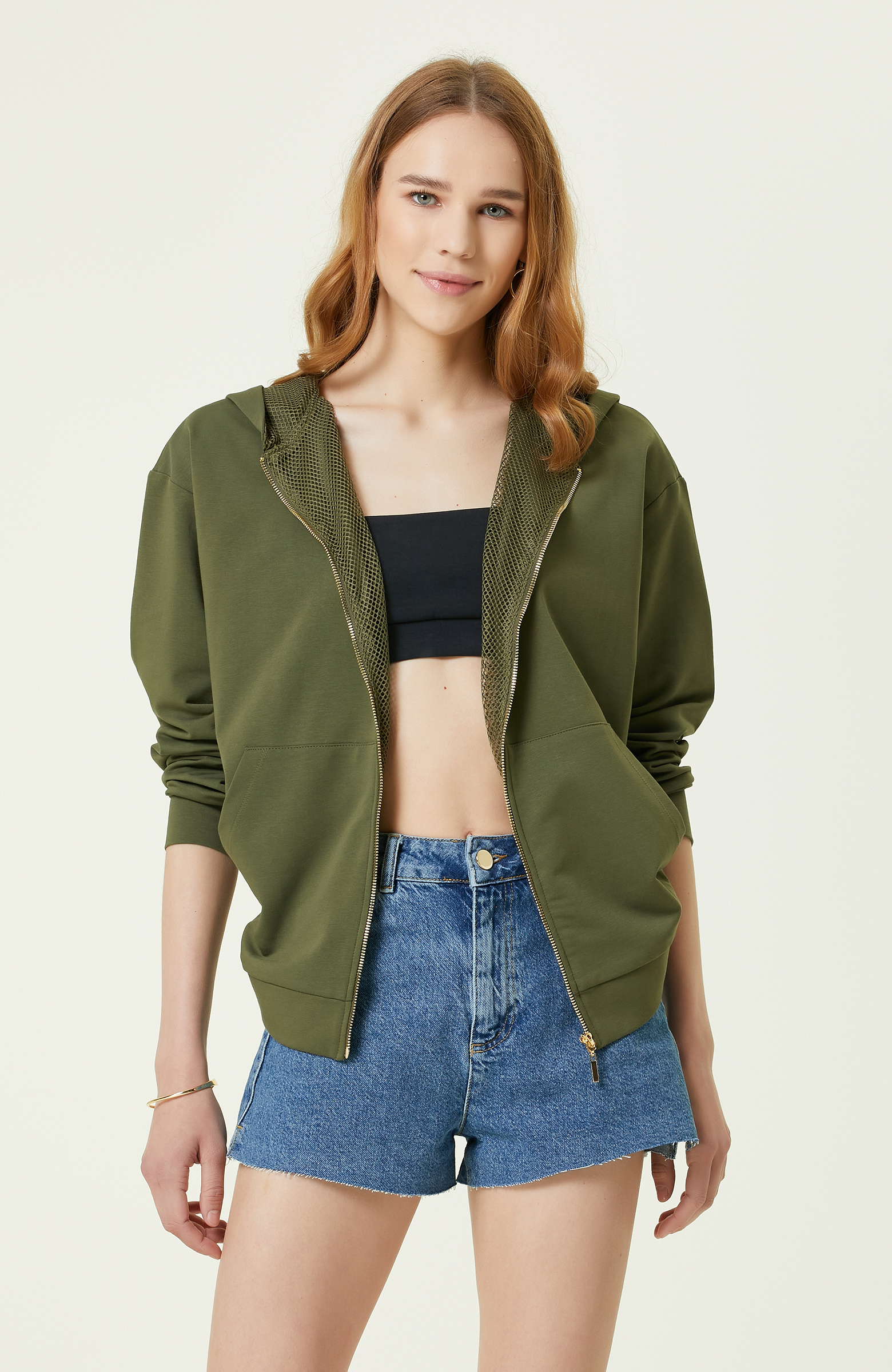 Haki Kapüşonlu Sweatshirt