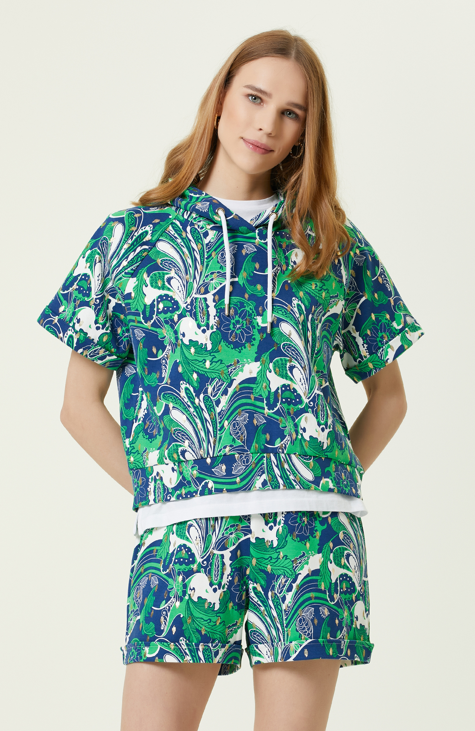 Yeşil Beyaz Kapüşonlu Sweatshirt