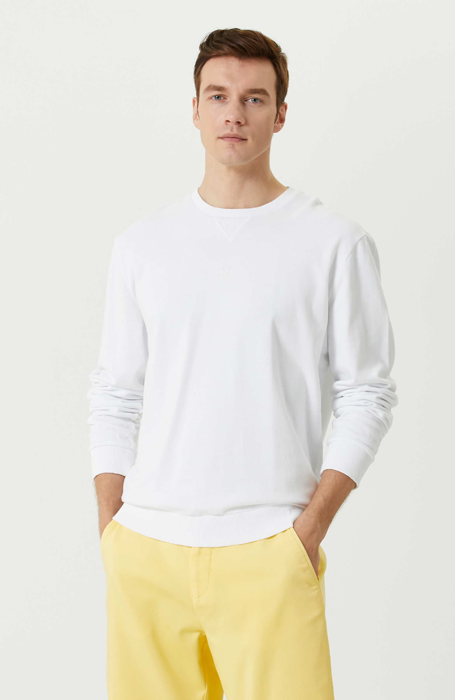 Comfort Fit Beyaz Organik Pamuk Sweatshirt Comfort Fit Beyaz Organik Pamuk Sweatshirt