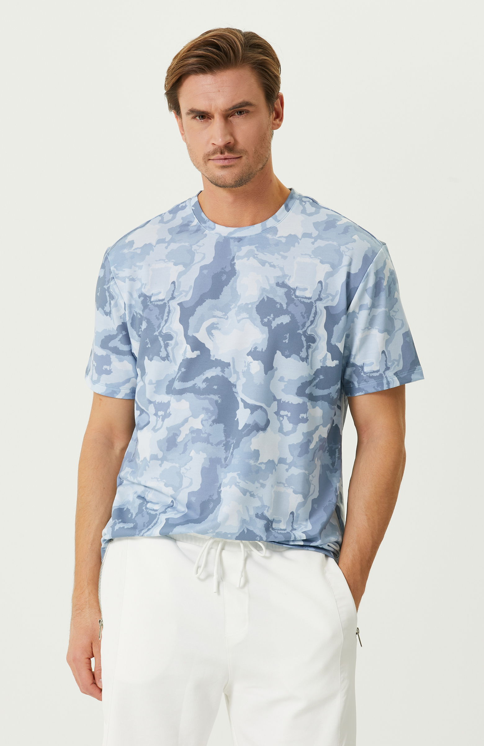 Comfort Fit Lacivert Kamuflaj Desenli T-shirt