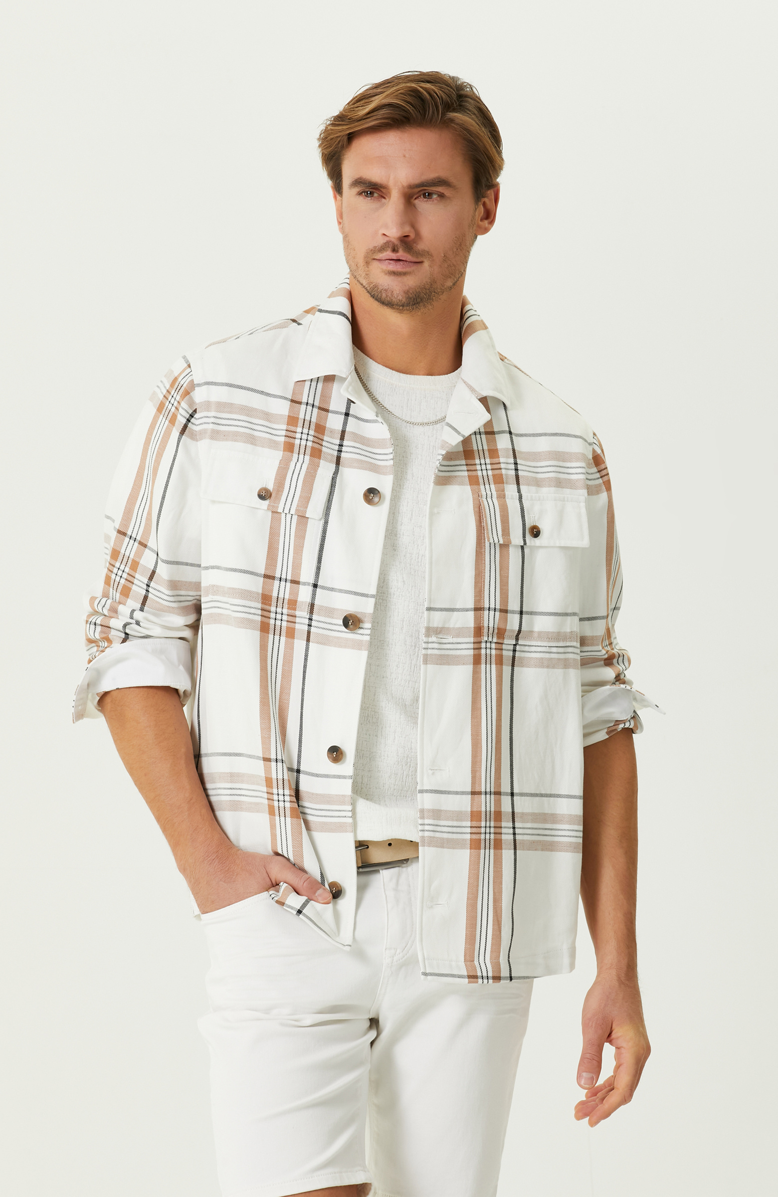 Comfort Fit Ekru Kahverengi Dış Gömlek