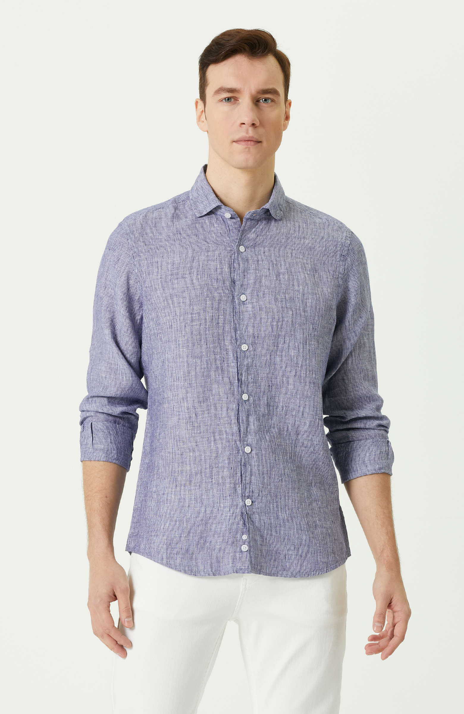 Comfort Fit Lacivert Keten Gömlek