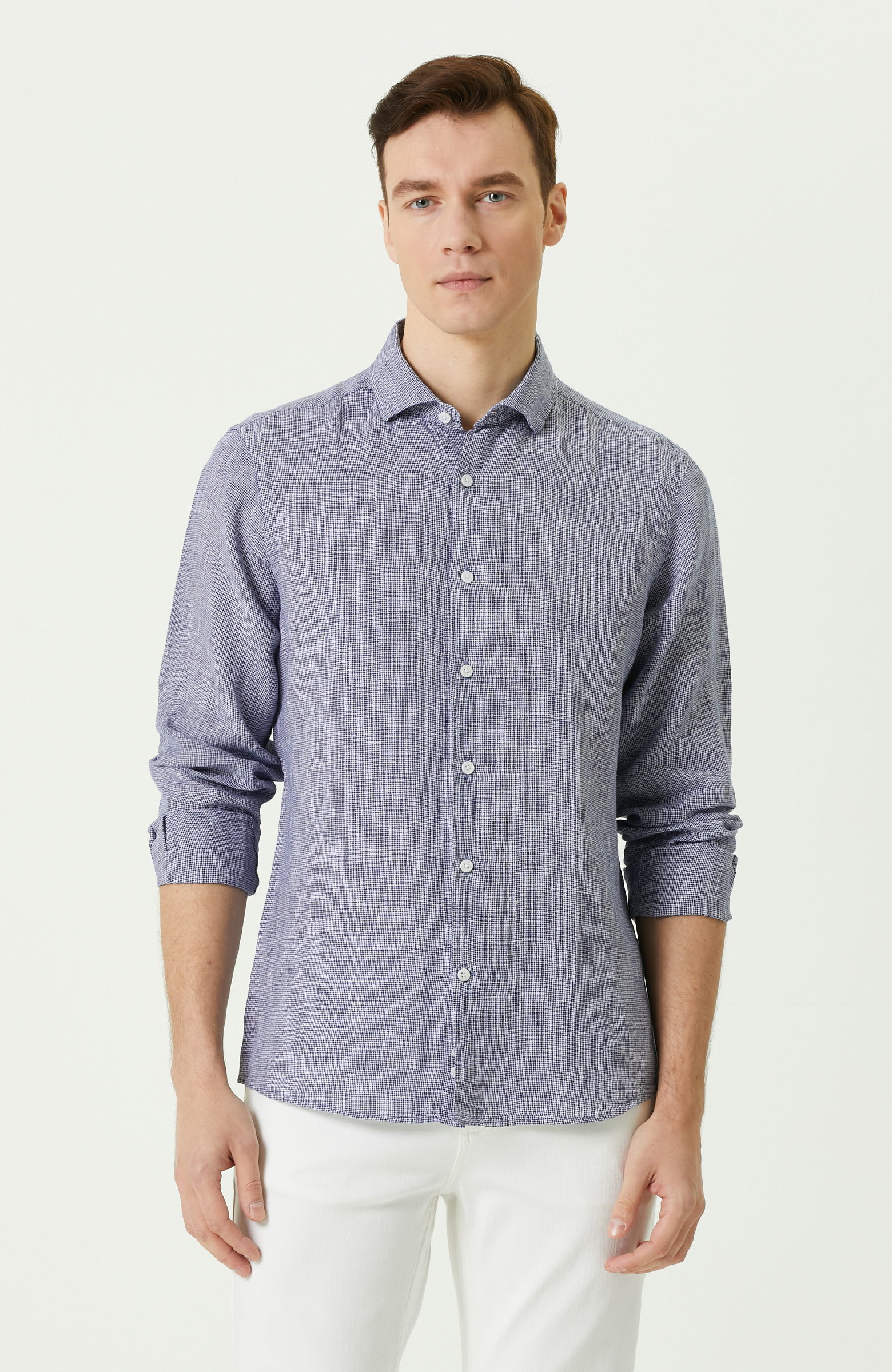 Comfort Fit Lacivert Keten Gömlek