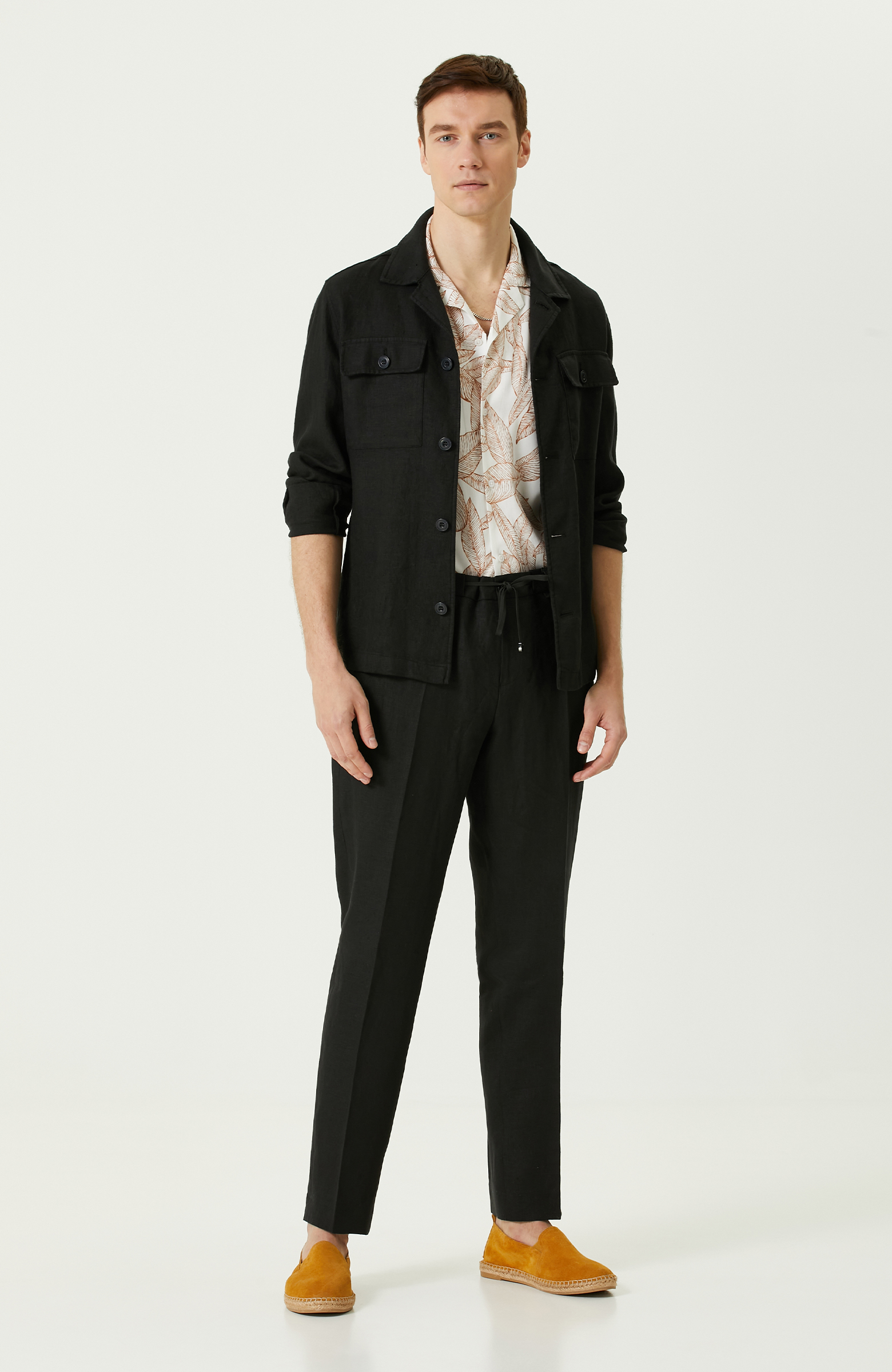 Jogger Fit Siyah Keten Pantolon