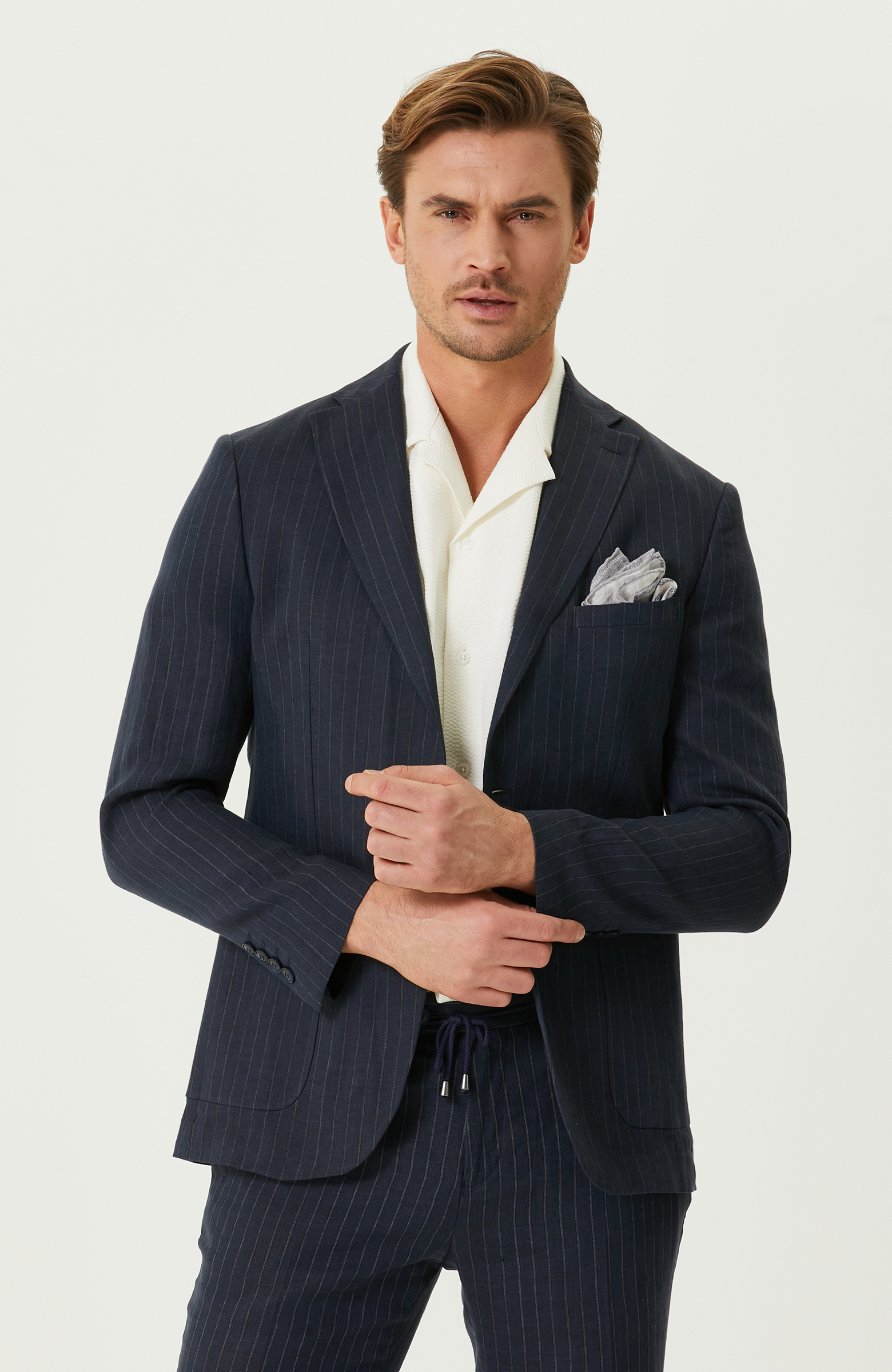 Slim Fit Lacivert Keten Ceket