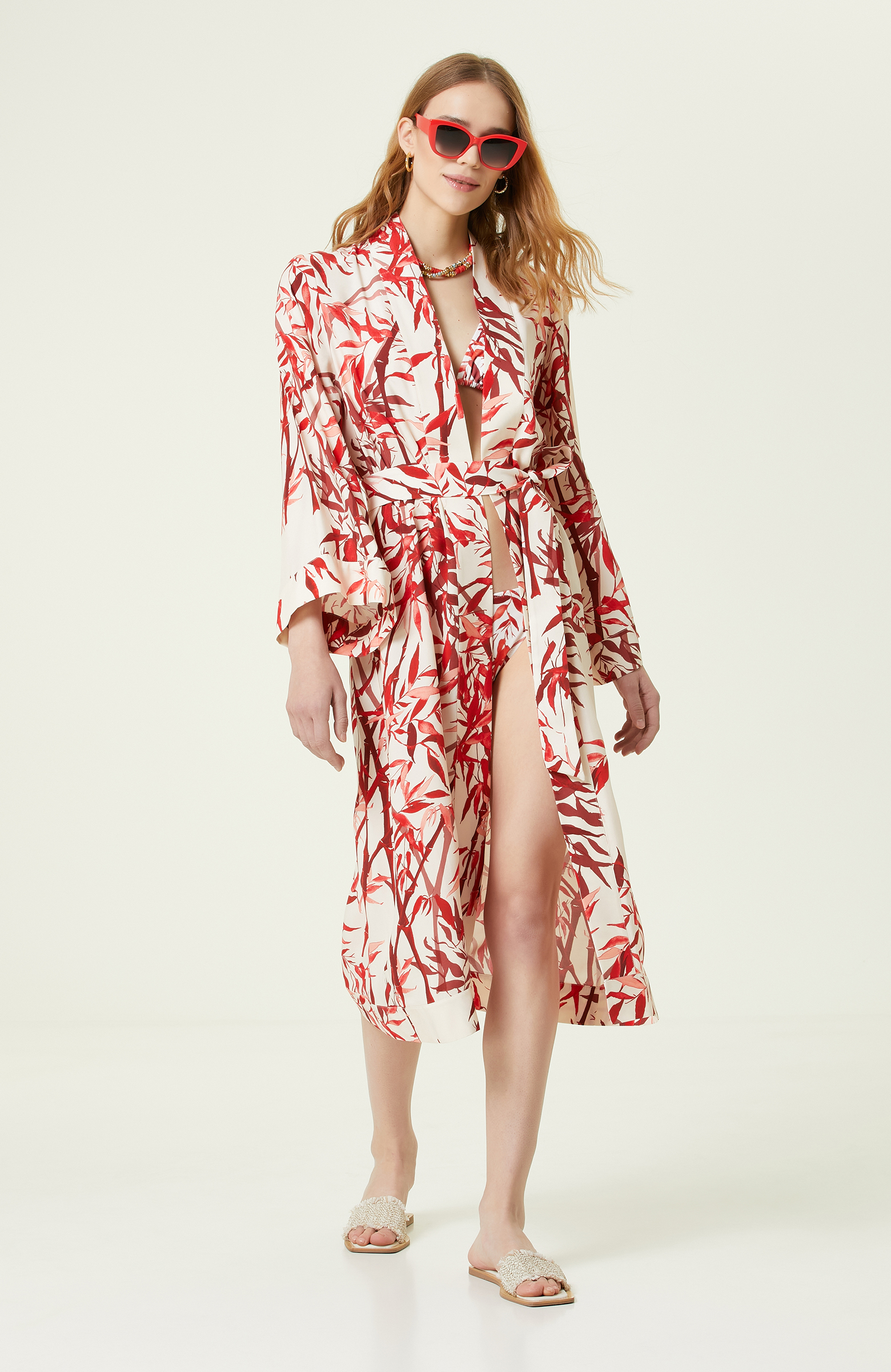 Basic Fit Beyaz Bordo Kaftan