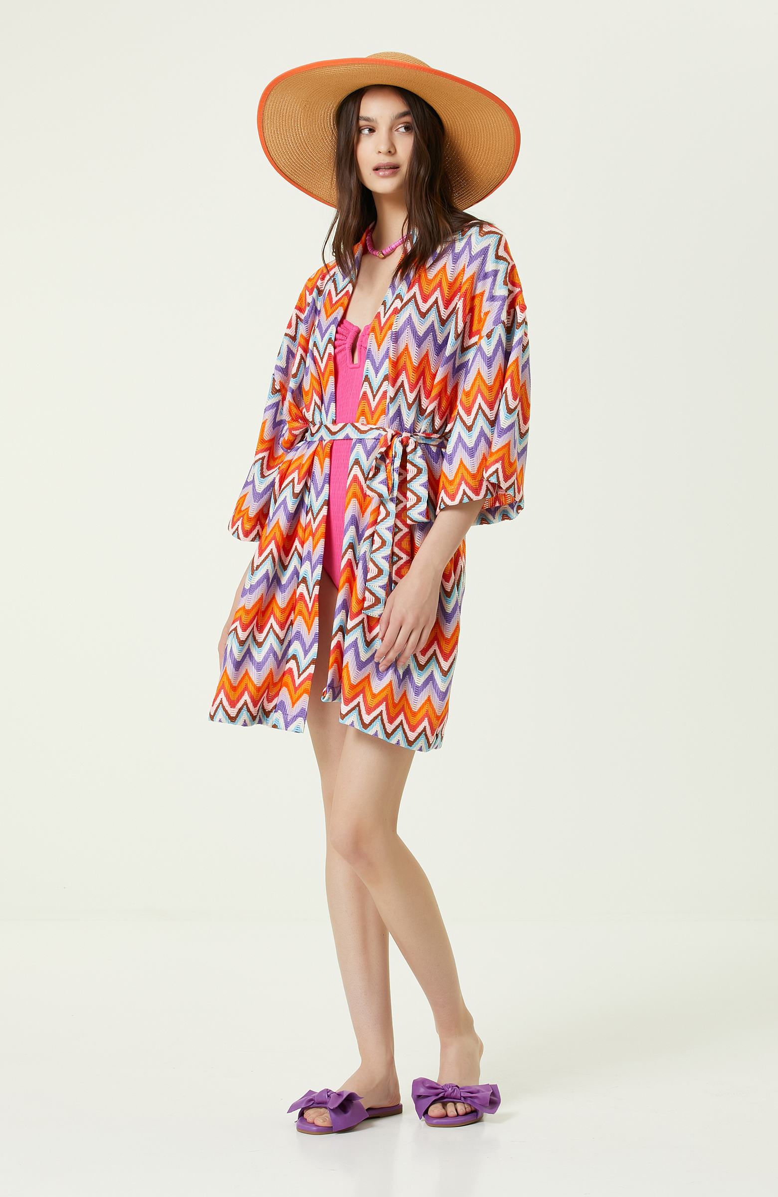 Turuncu Mor Desenli Mini Pareo