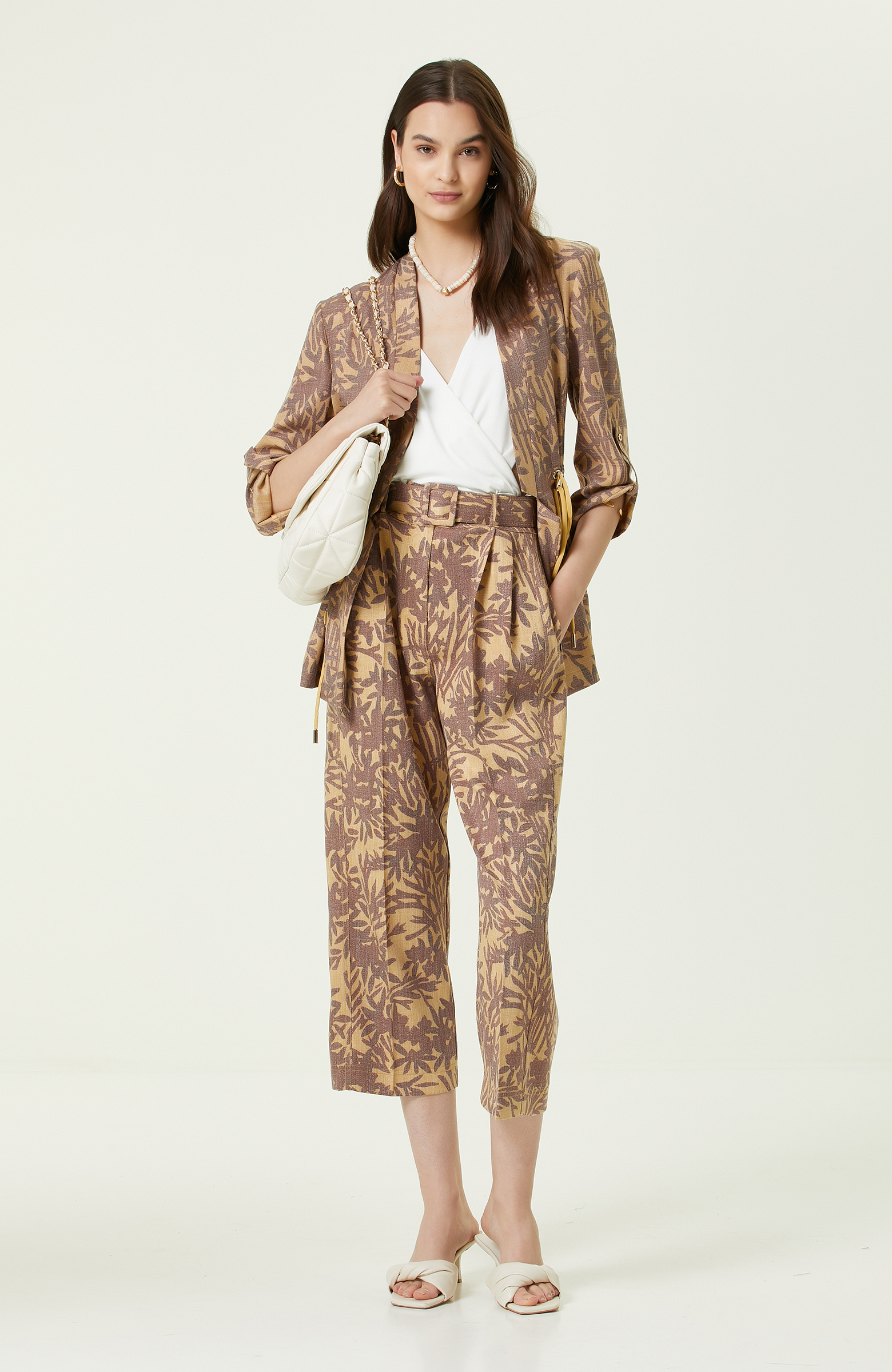 Regular Fit Bej Desenli Pantolon