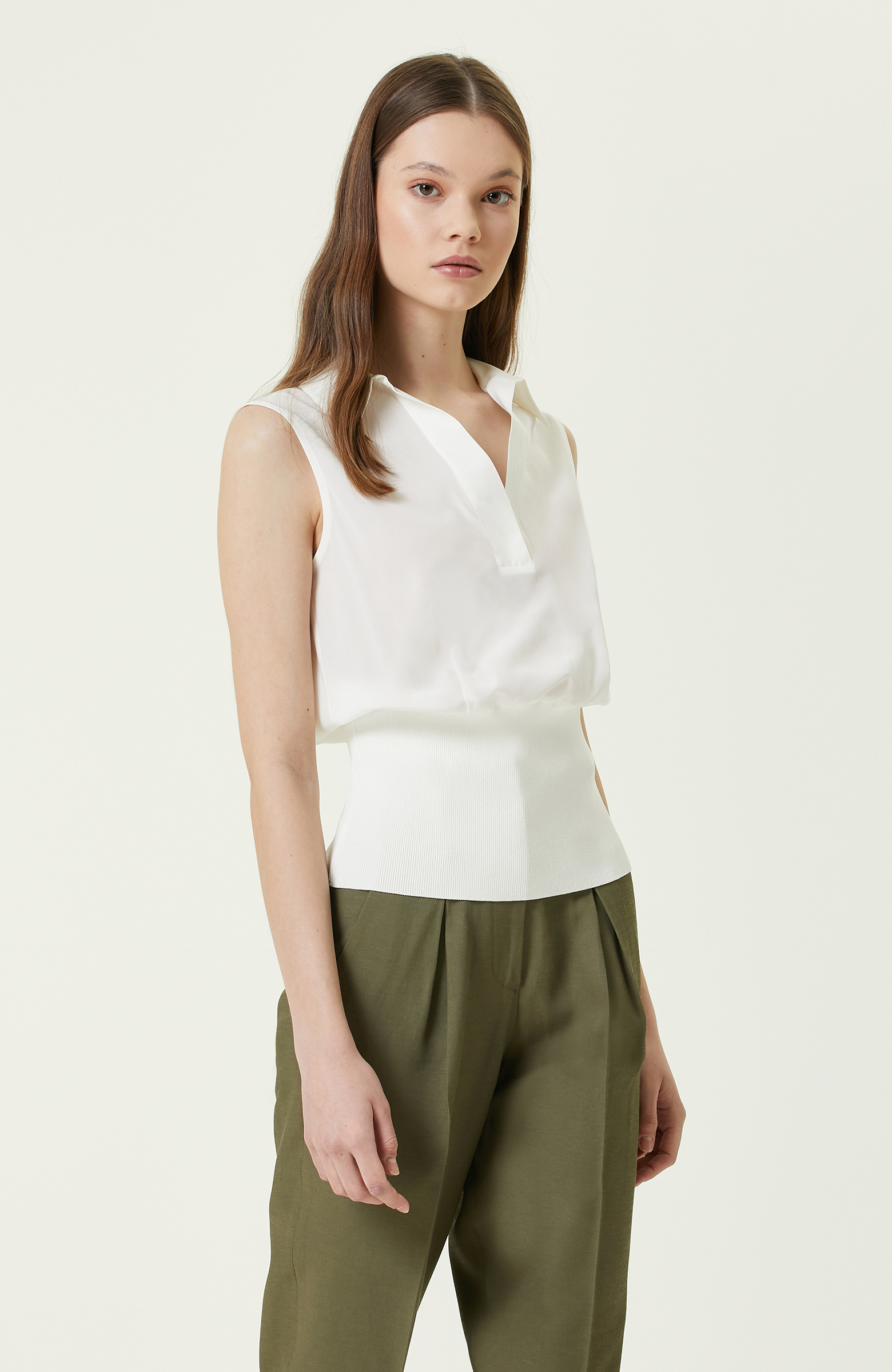 Slim Fit Ekru İpek Bluz