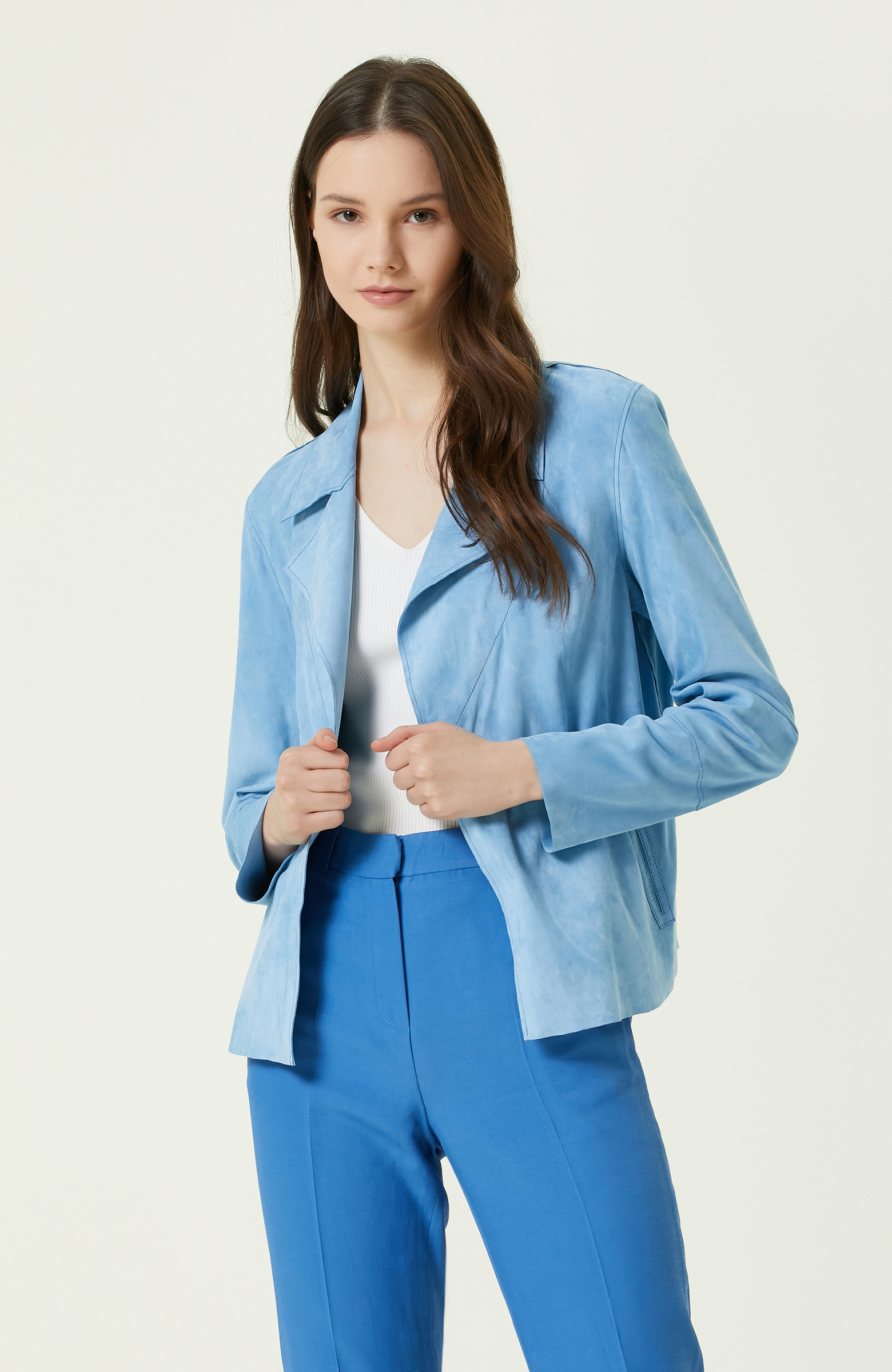 Regular Fit Mavi Süet Mont