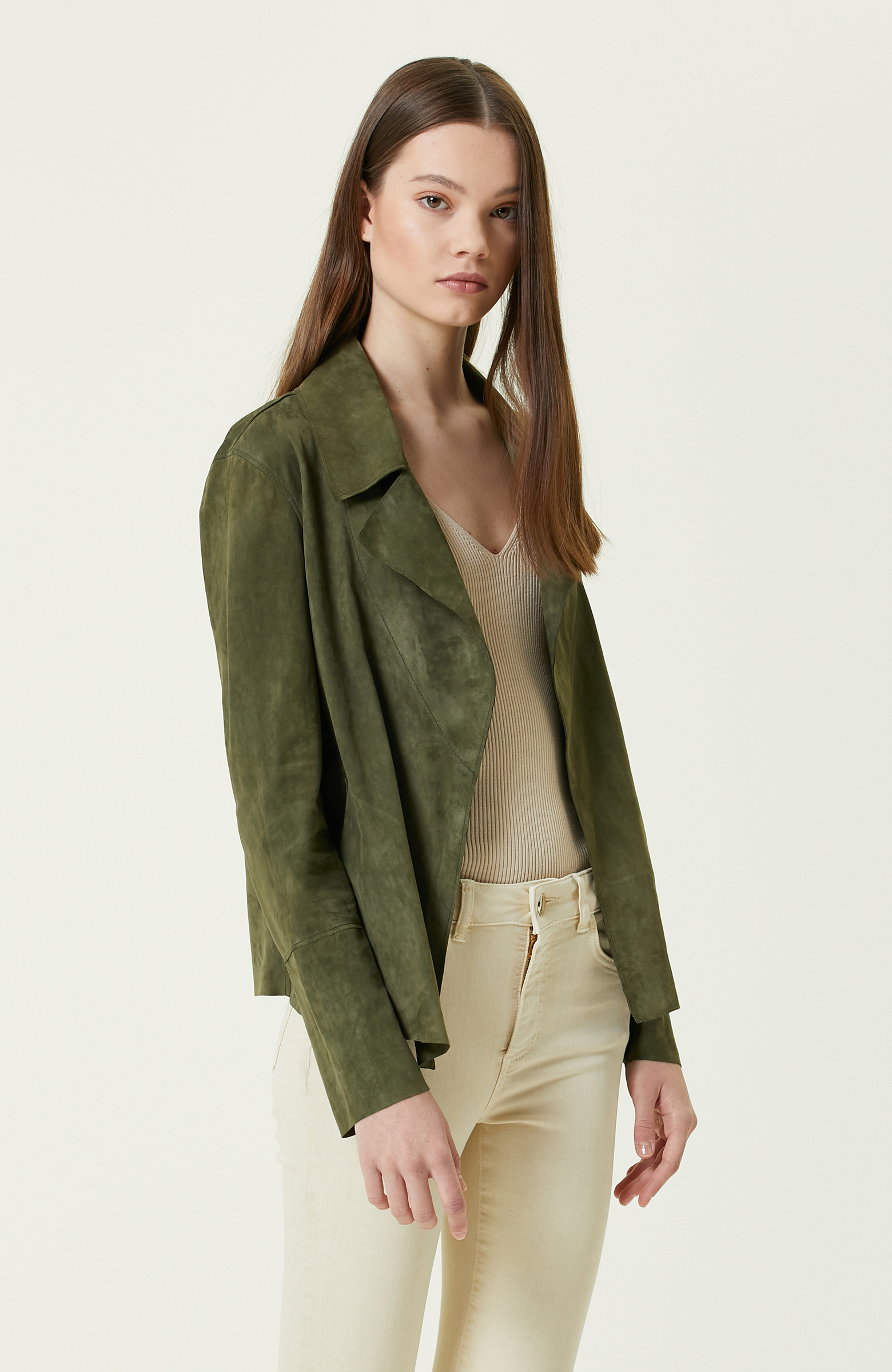 Regular Fit Haki Süet Mont