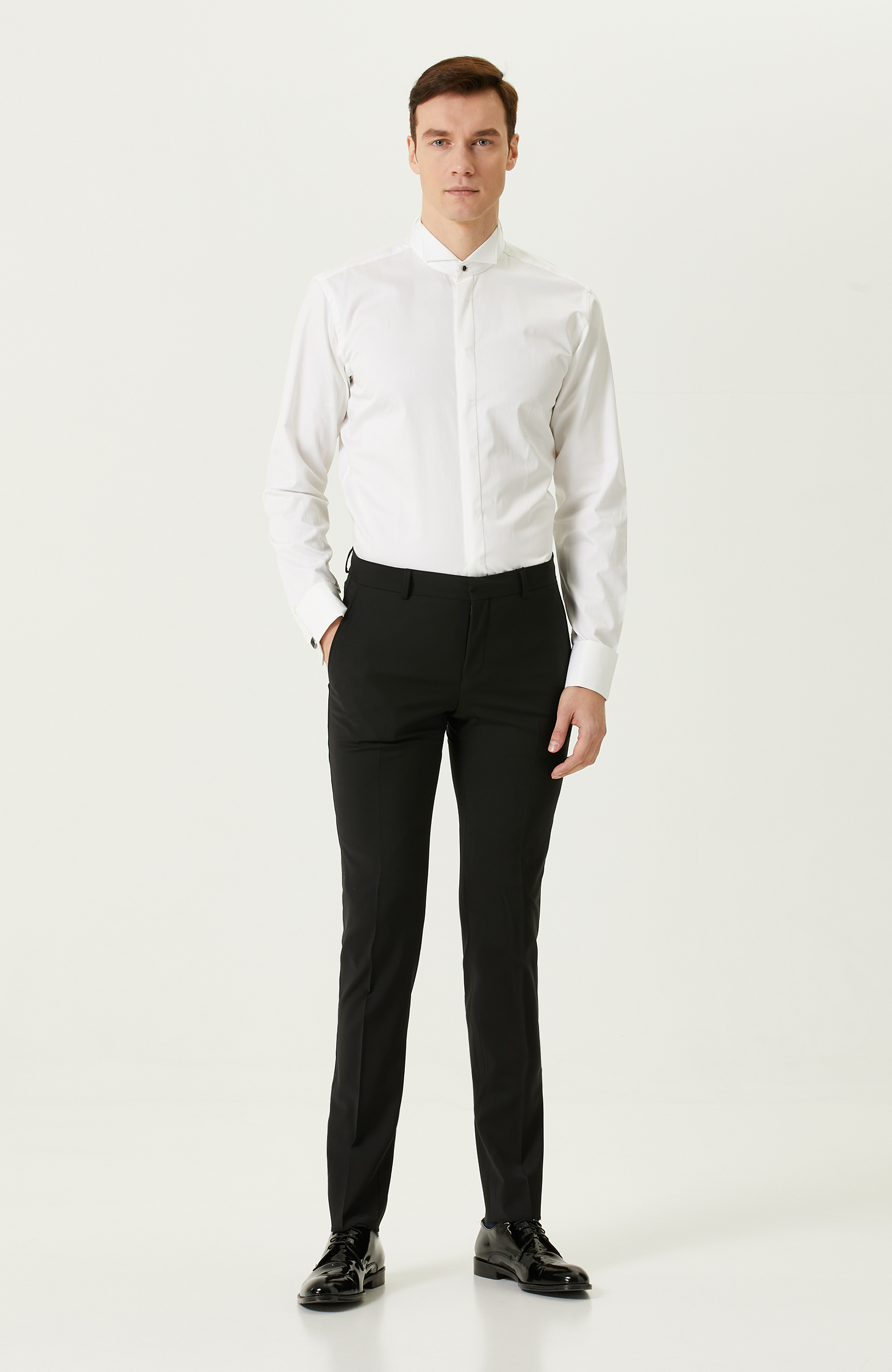 Slim Fit Siyah Yün Smokin Pantolonu