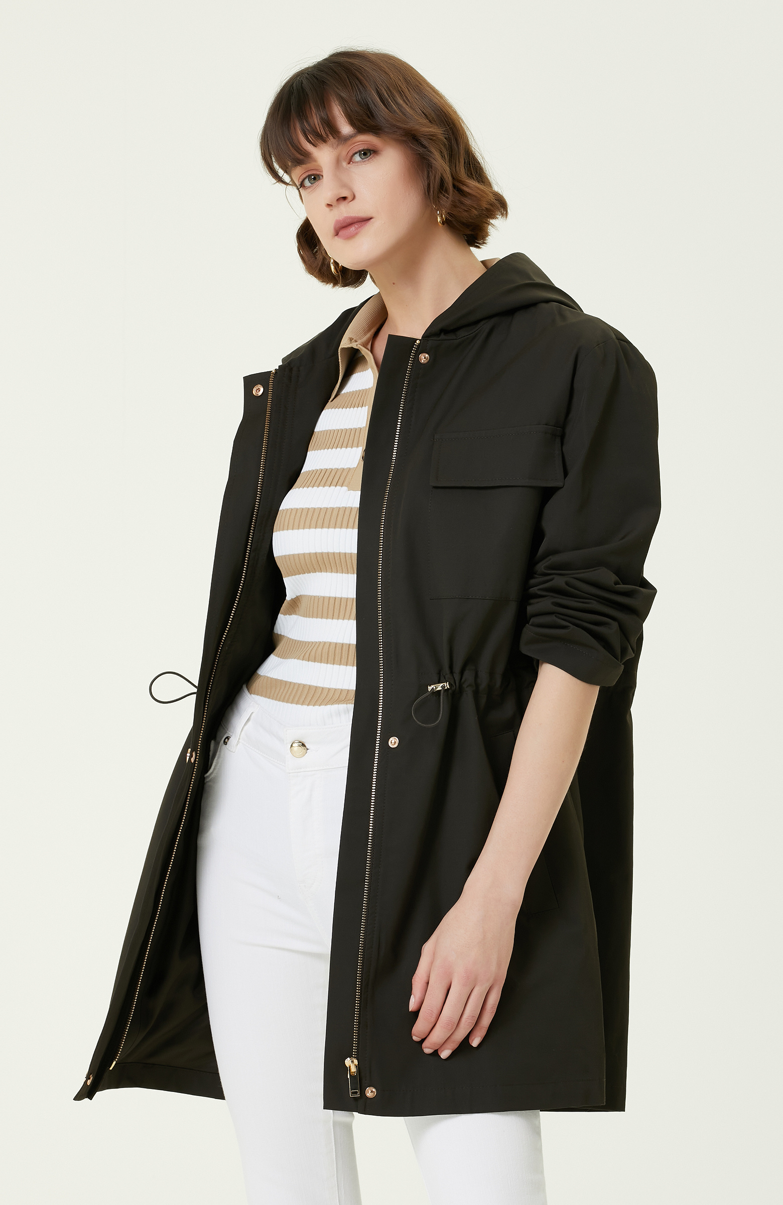 Regular Fit Haki Kapüşonlu Pardösü