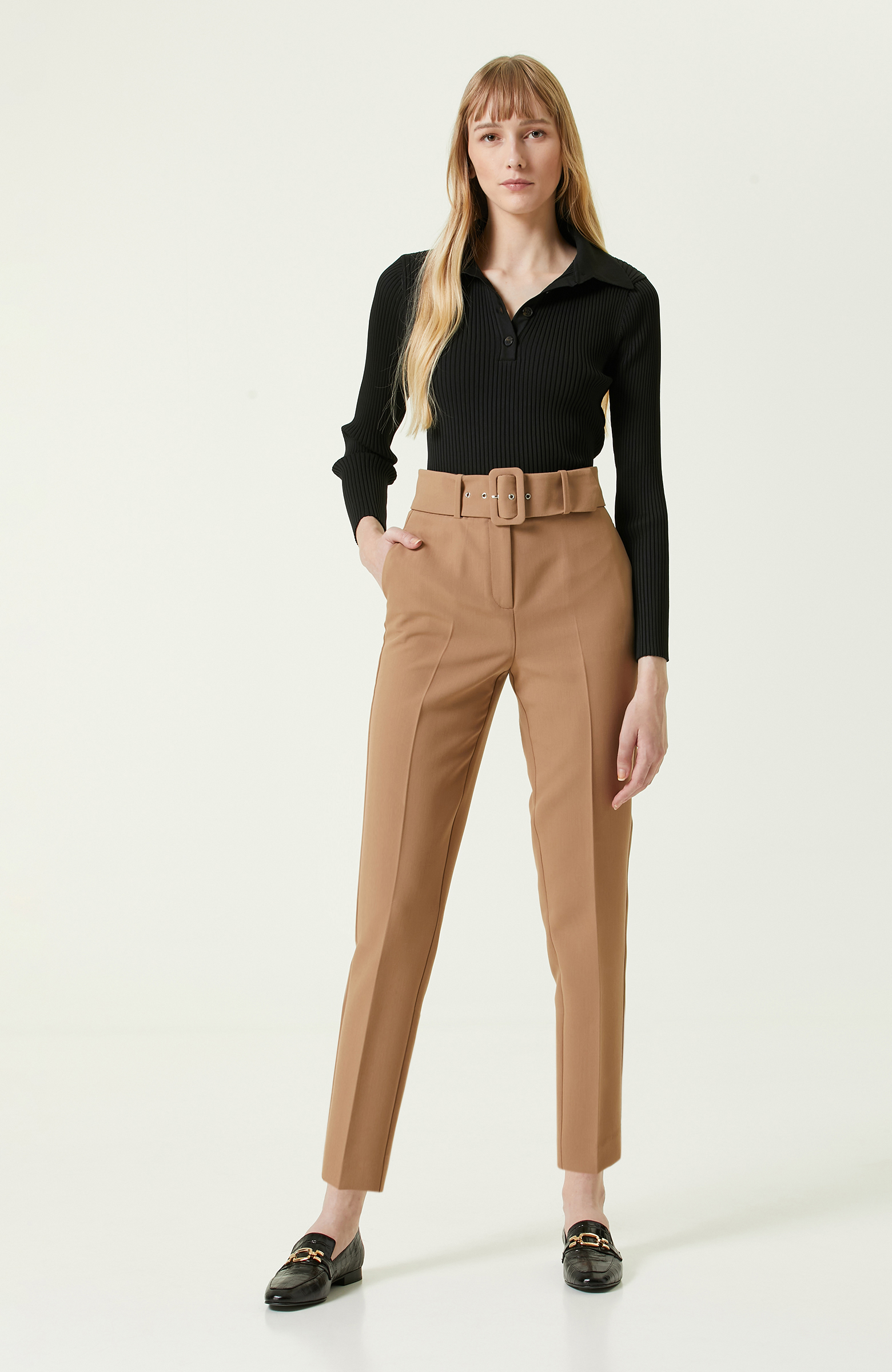 Regular Fit Camel Kemerli Pantolon Regular Fit Camel Kemerli Pantolon