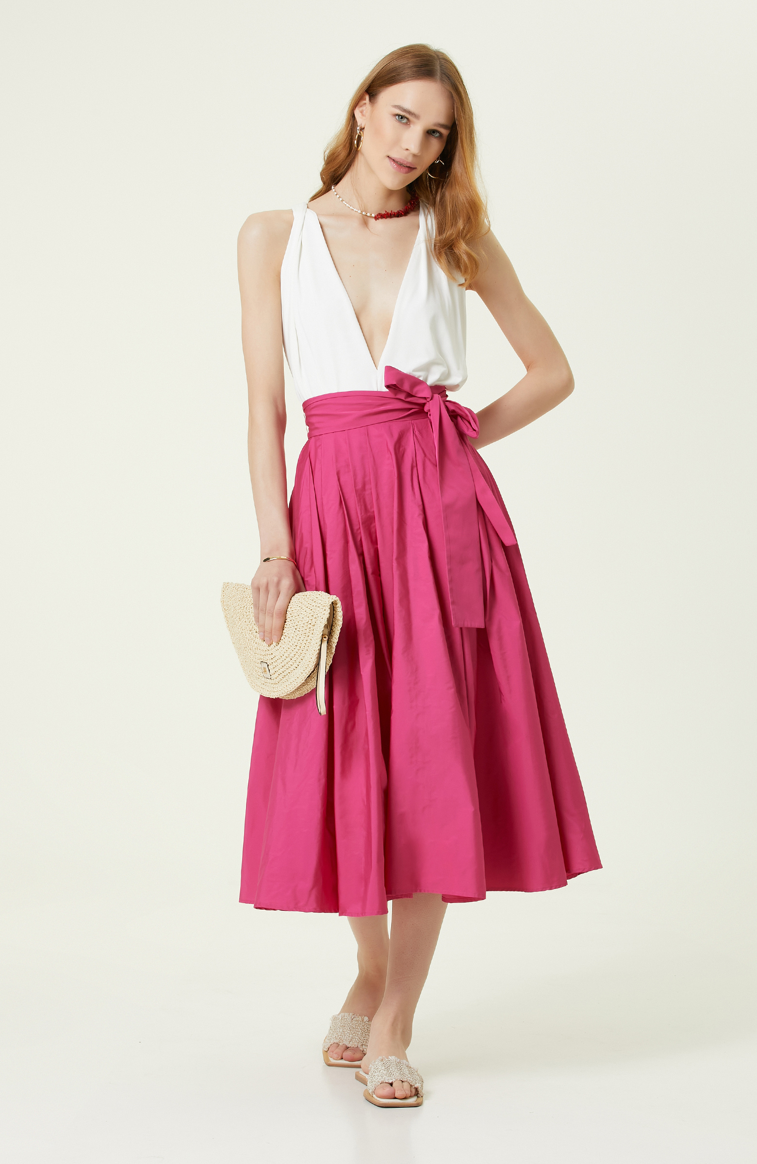 Fuşya Uzun Tafta Etek