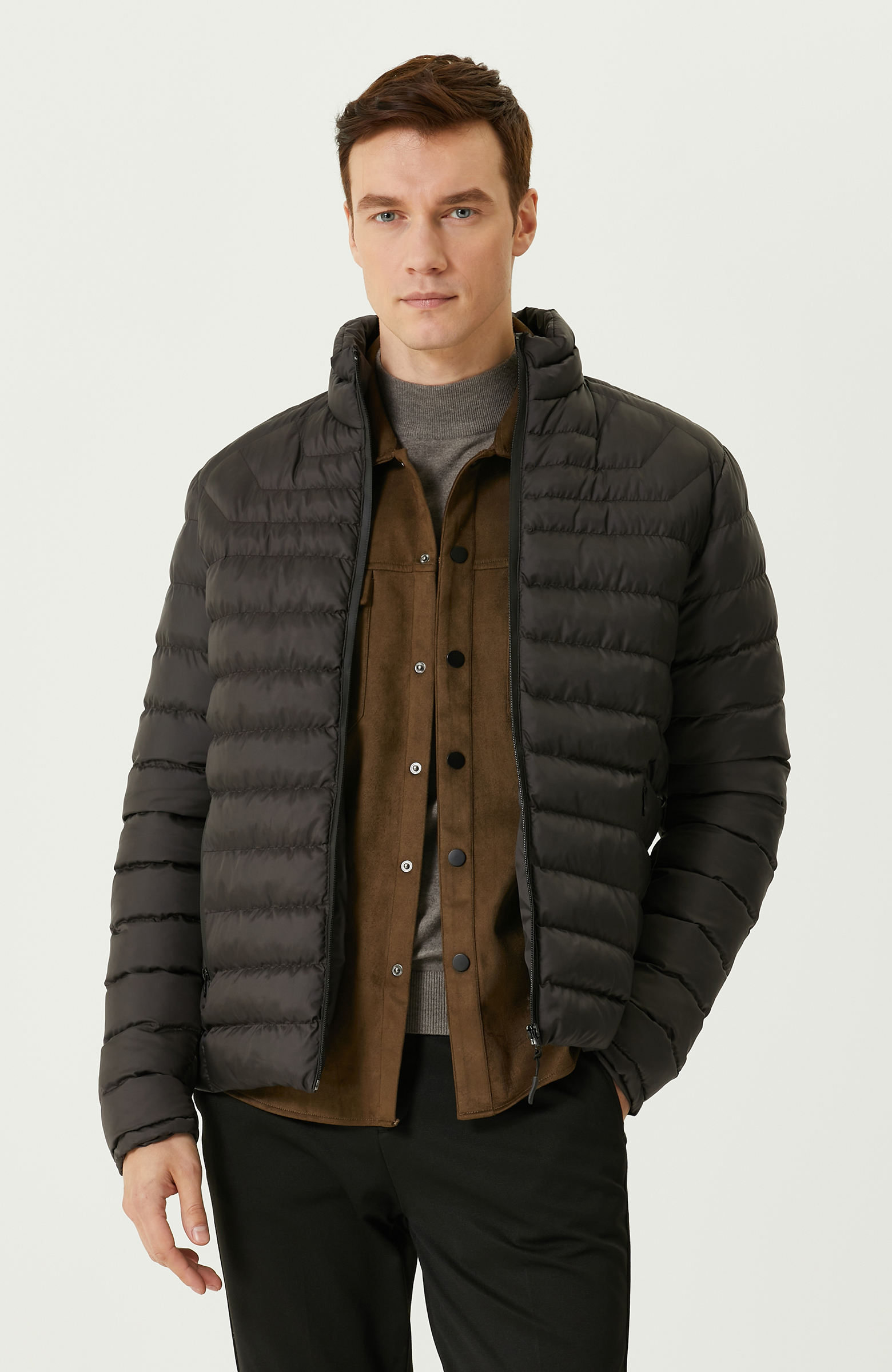 Slim Fit Koyu Kahverengi Kapitoneli Mont Slim Fit Koyu Kahverengi Kapitoneli Mont