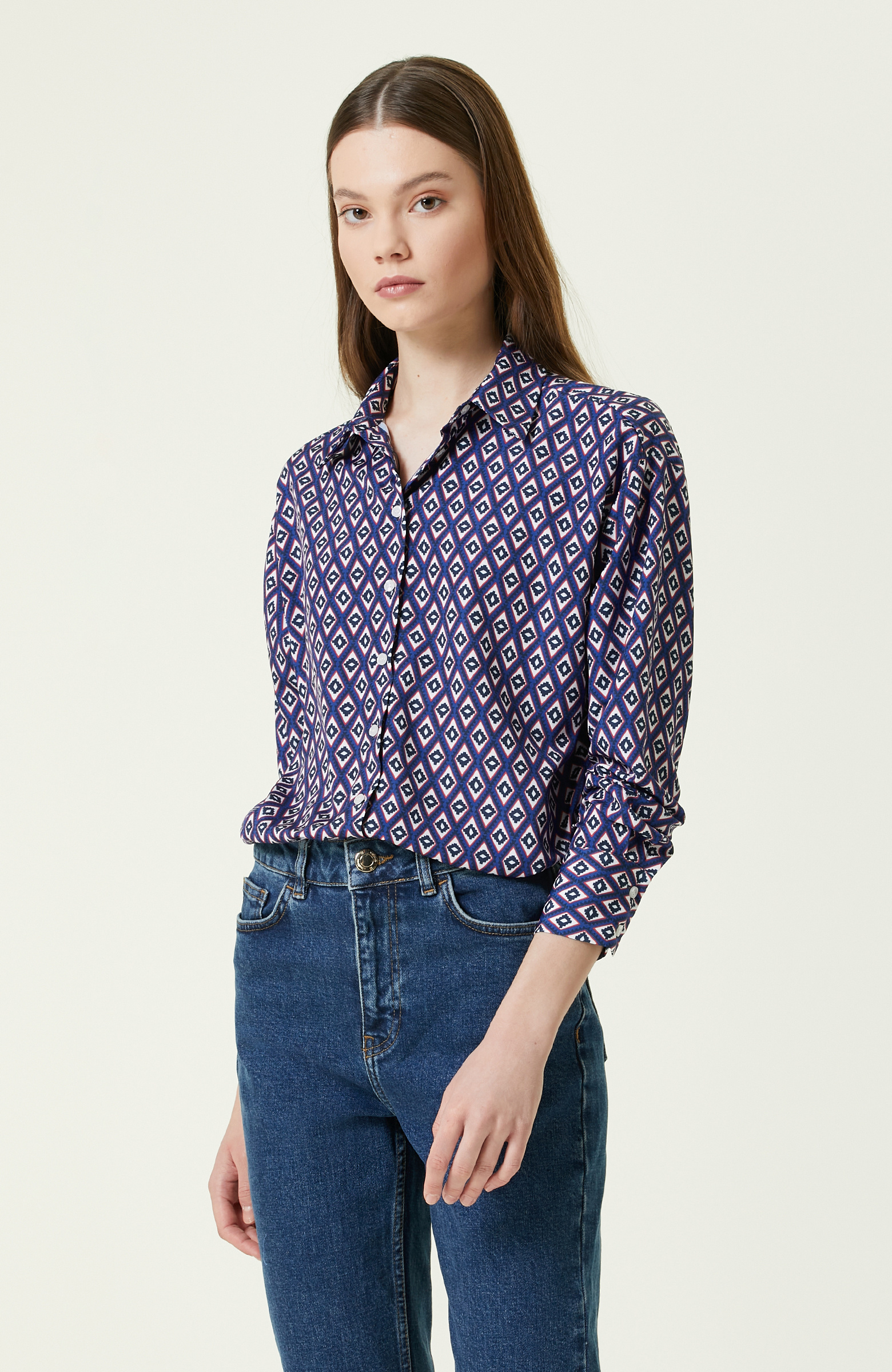 Basic Fit Saks Geometrik Desenli Gömlek