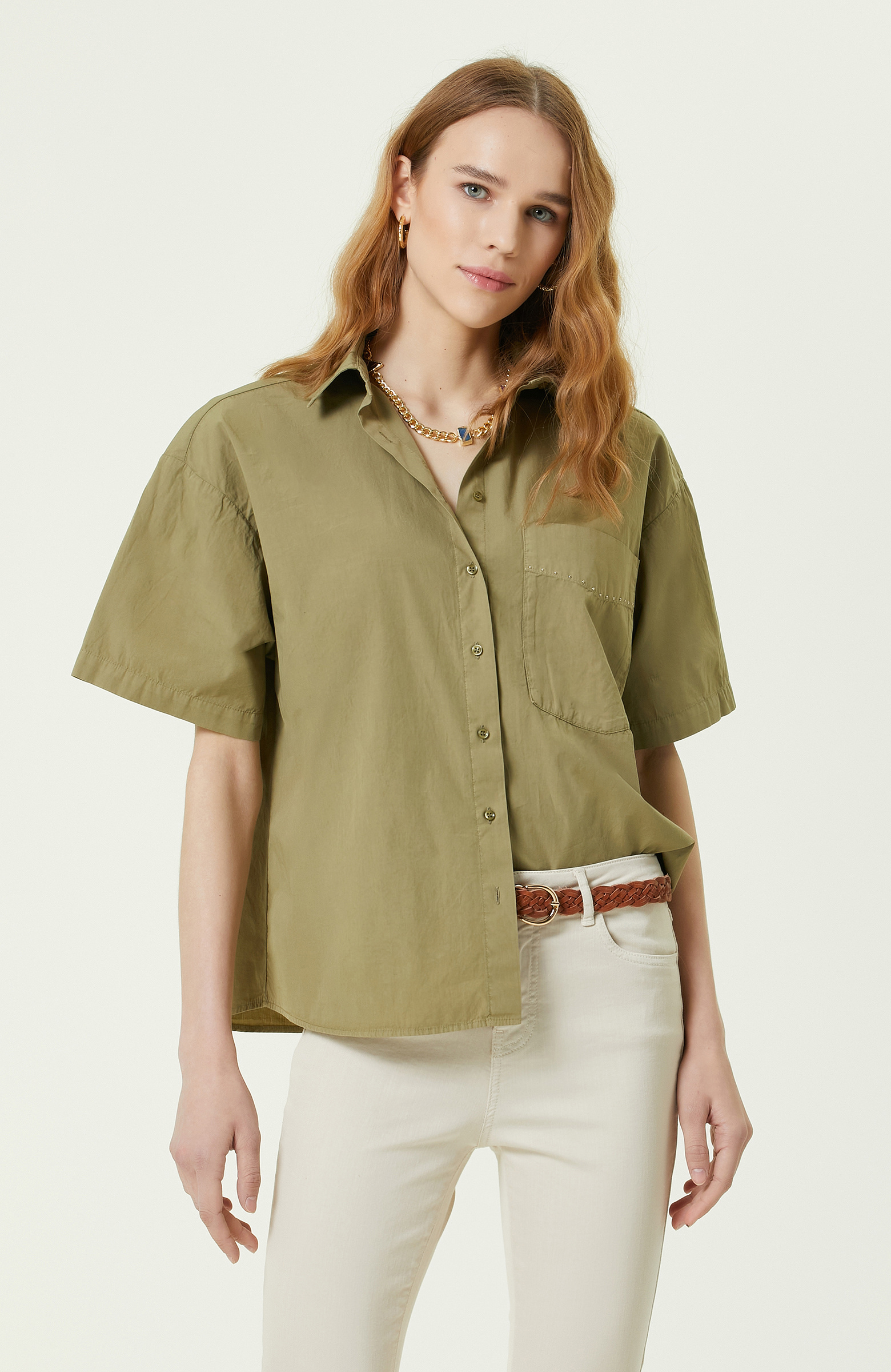 Geniş Fit Haki Gömlek