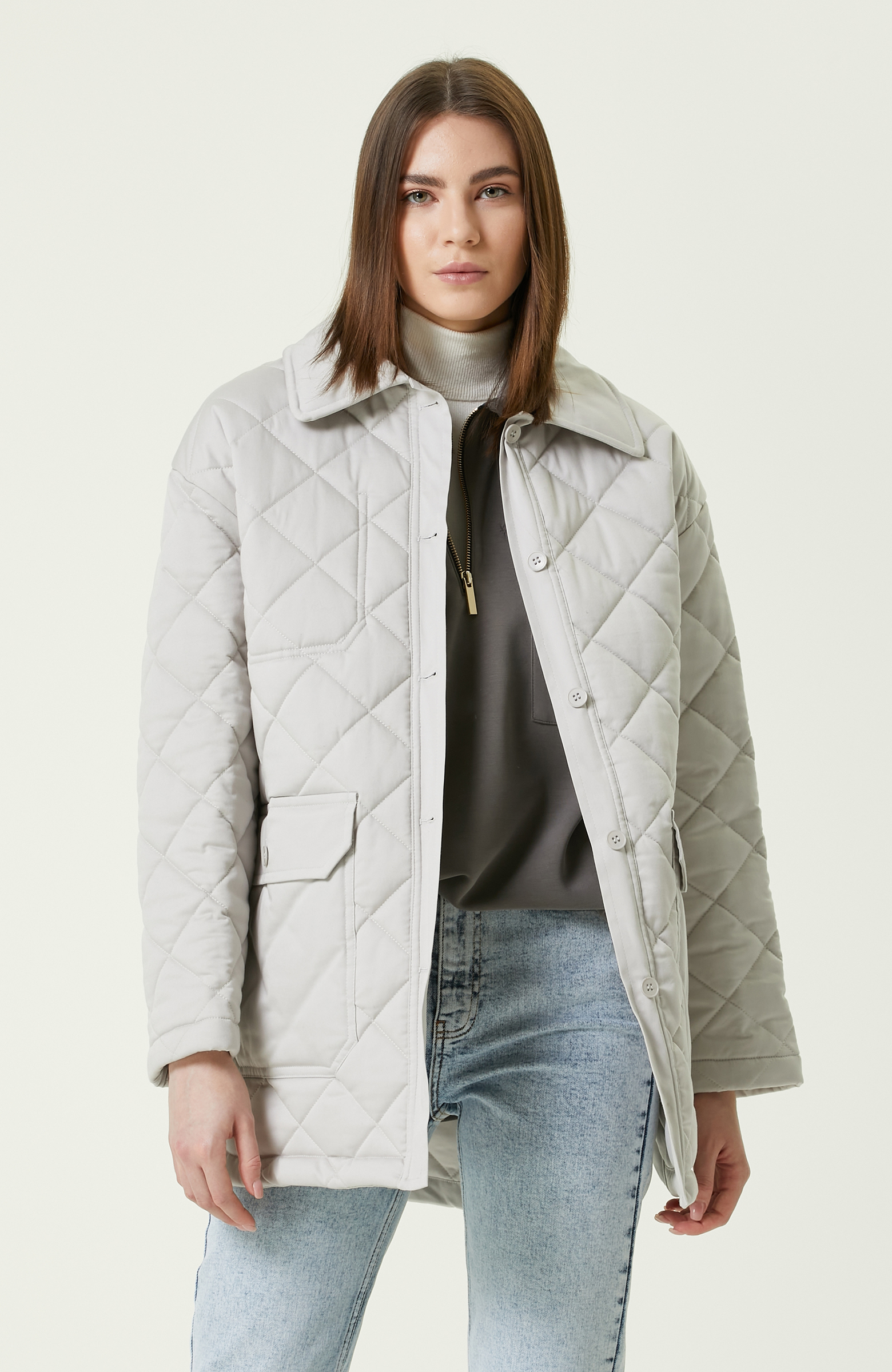 Regular Fit Krem Kapitoneli Mont Regular Fit Krem Kapitoneli Mont