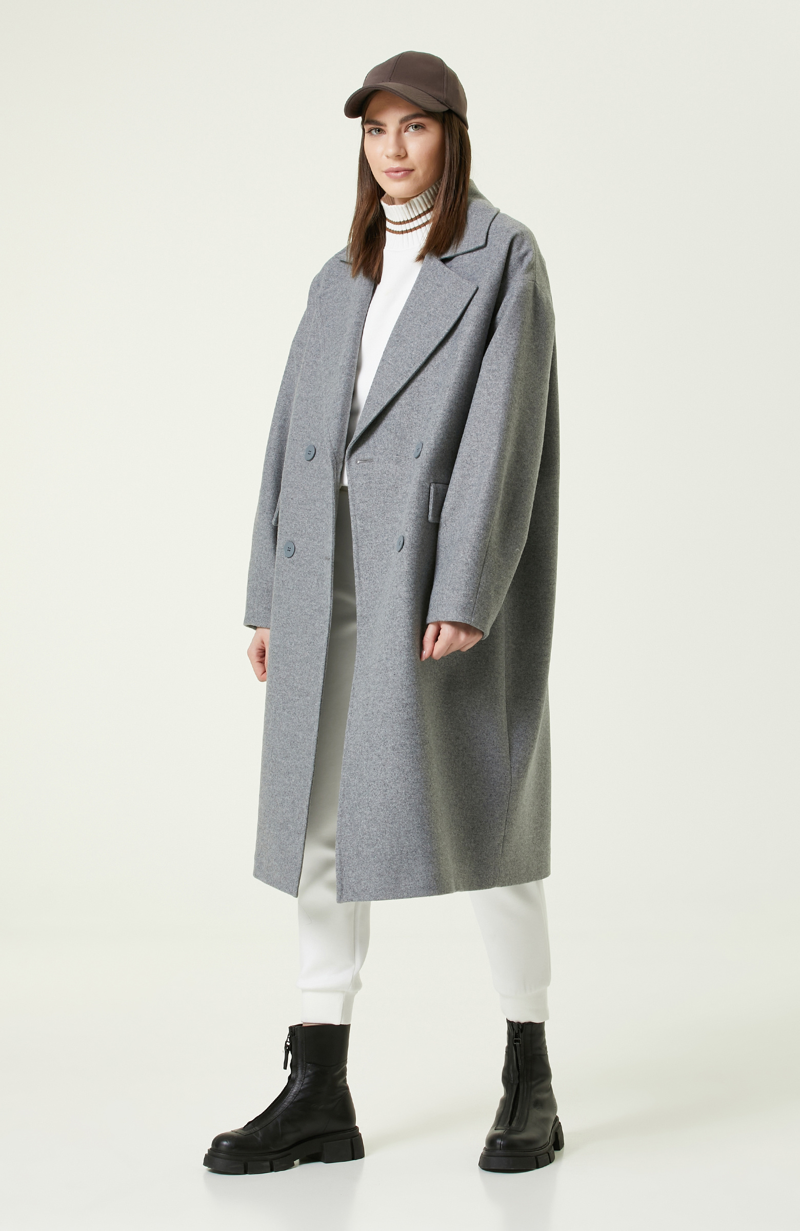 Regular Fit Gri Kruvaze Kaban