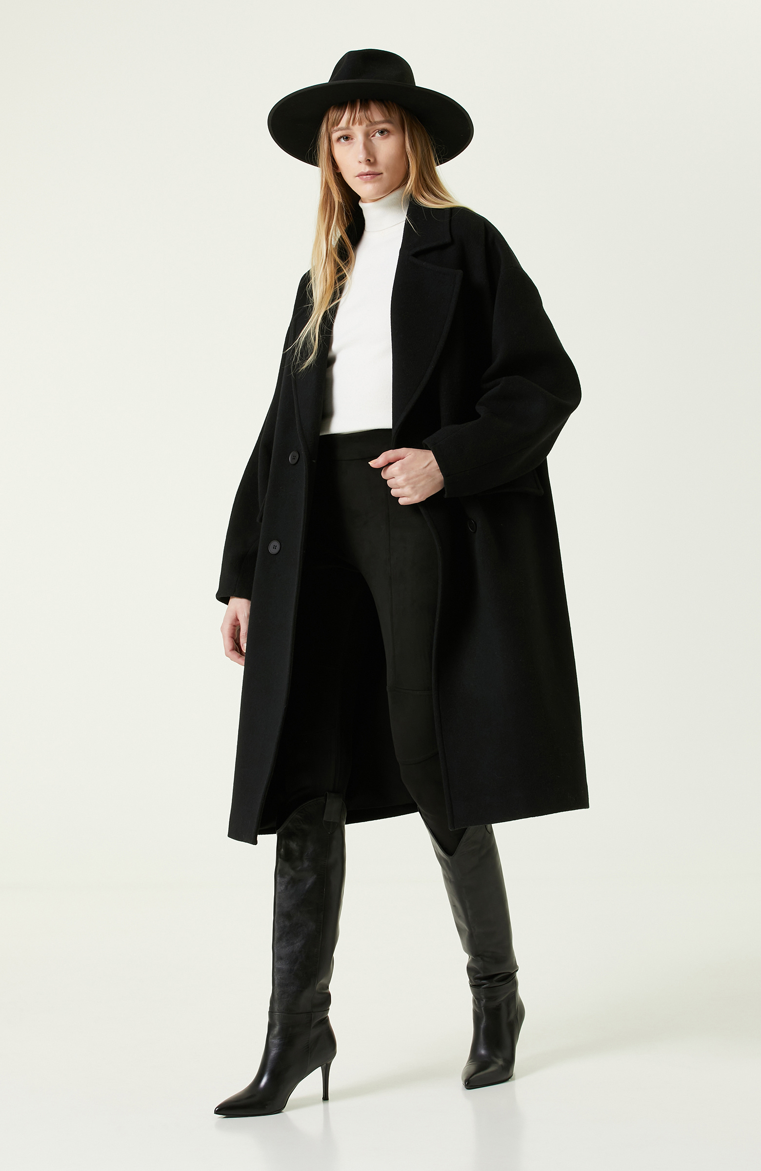 Regular Fit Siyah Kruvaze Palto