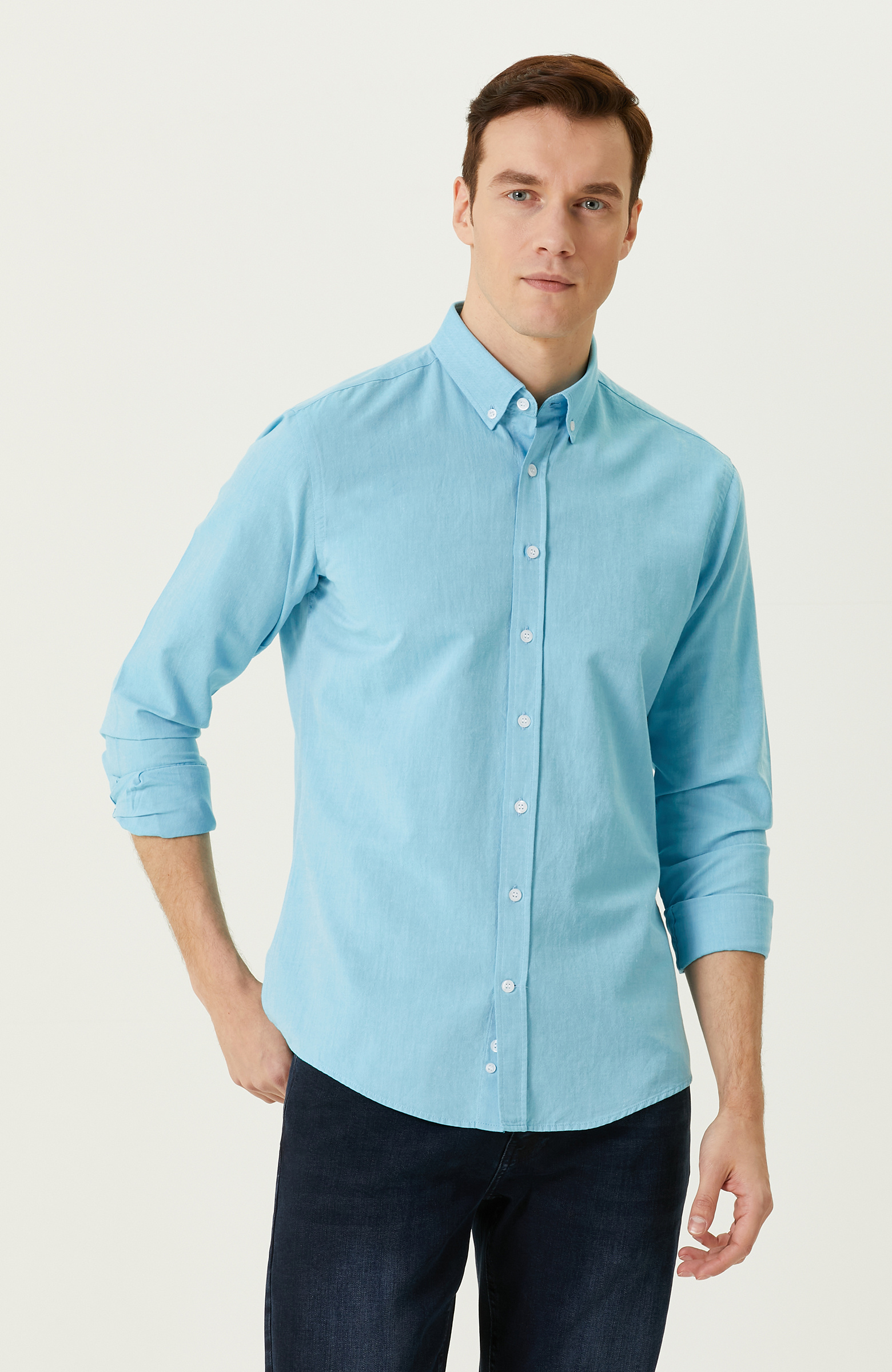 Slim Fit Turkuaz Gömlek