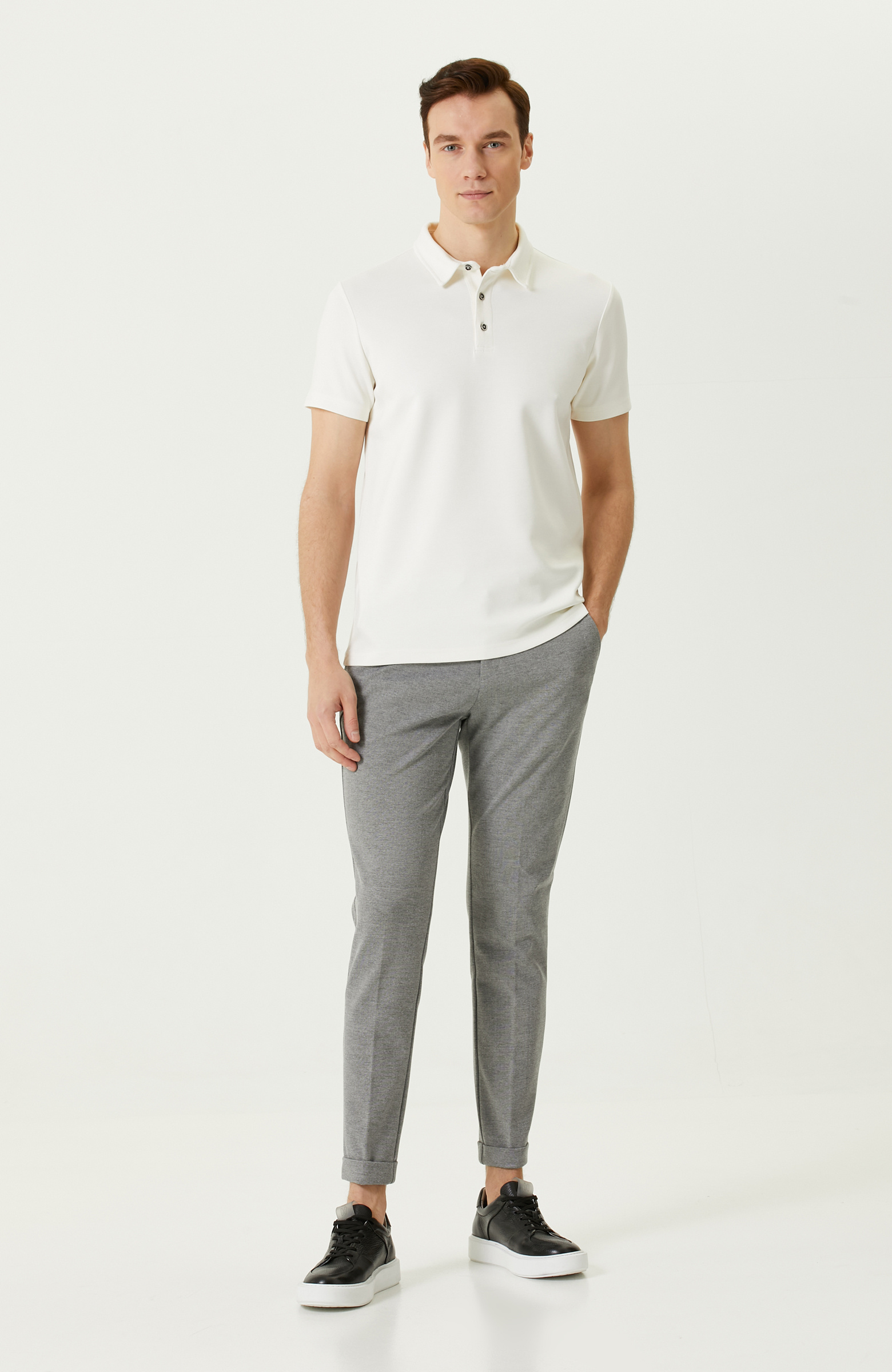 Slim Fit Gri Melanj Pantolon