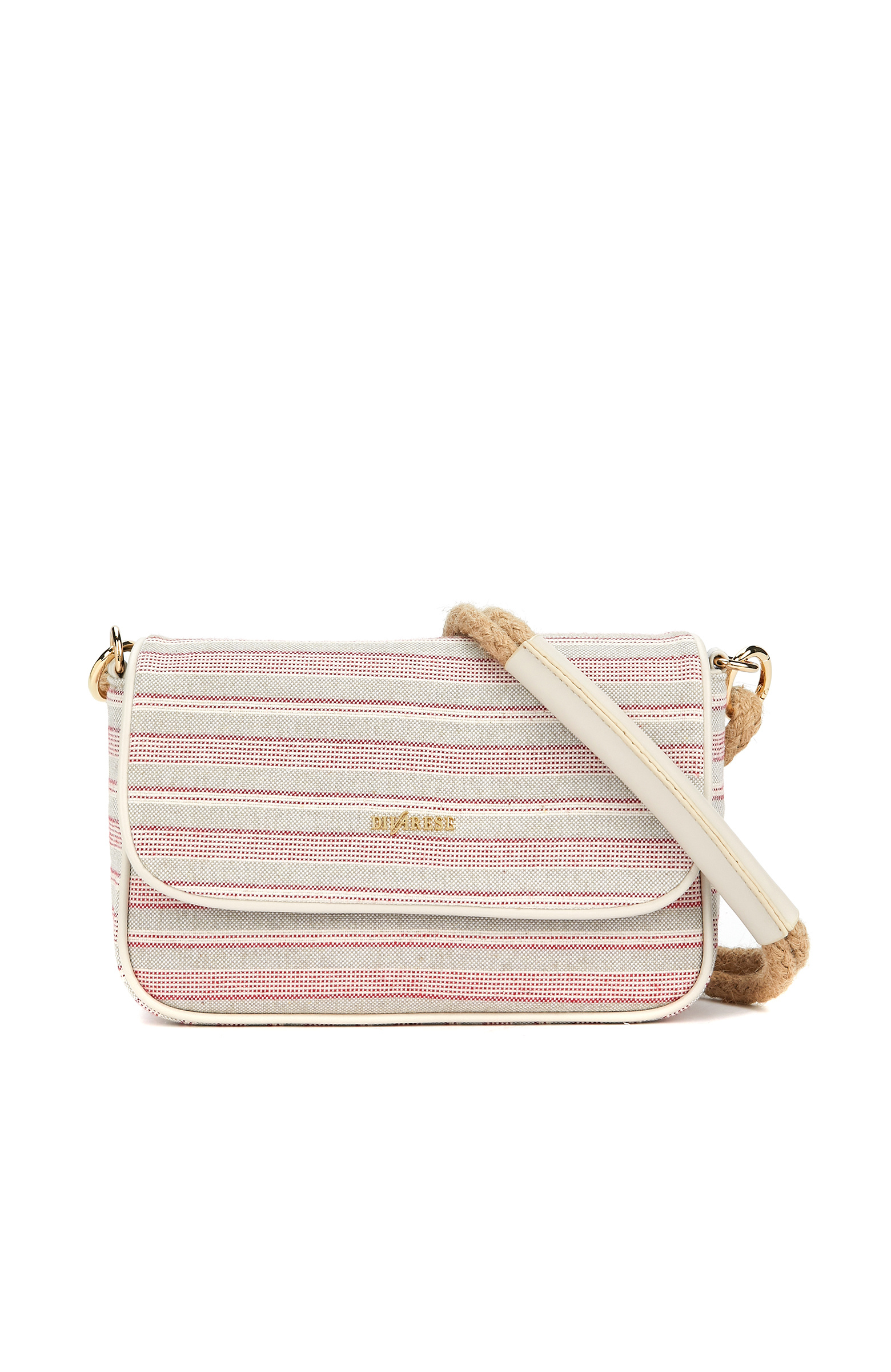 Bej Çizgi Desenli Kadın Omuz Çantası