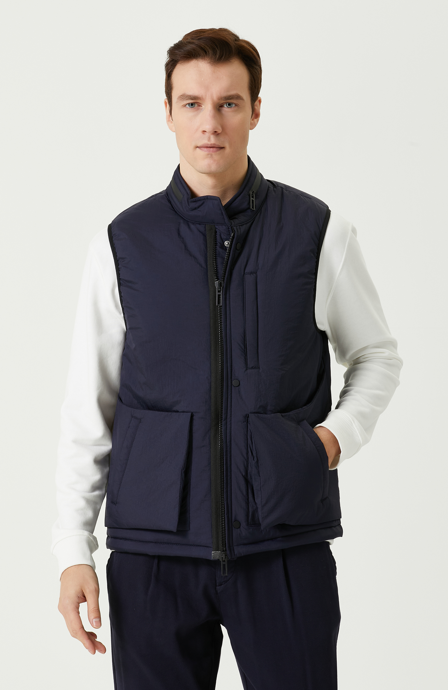 Slim Fit Lacivert Kapüşonlu Yelek Slim Fit Lacivert Kapüşonlu Yelek