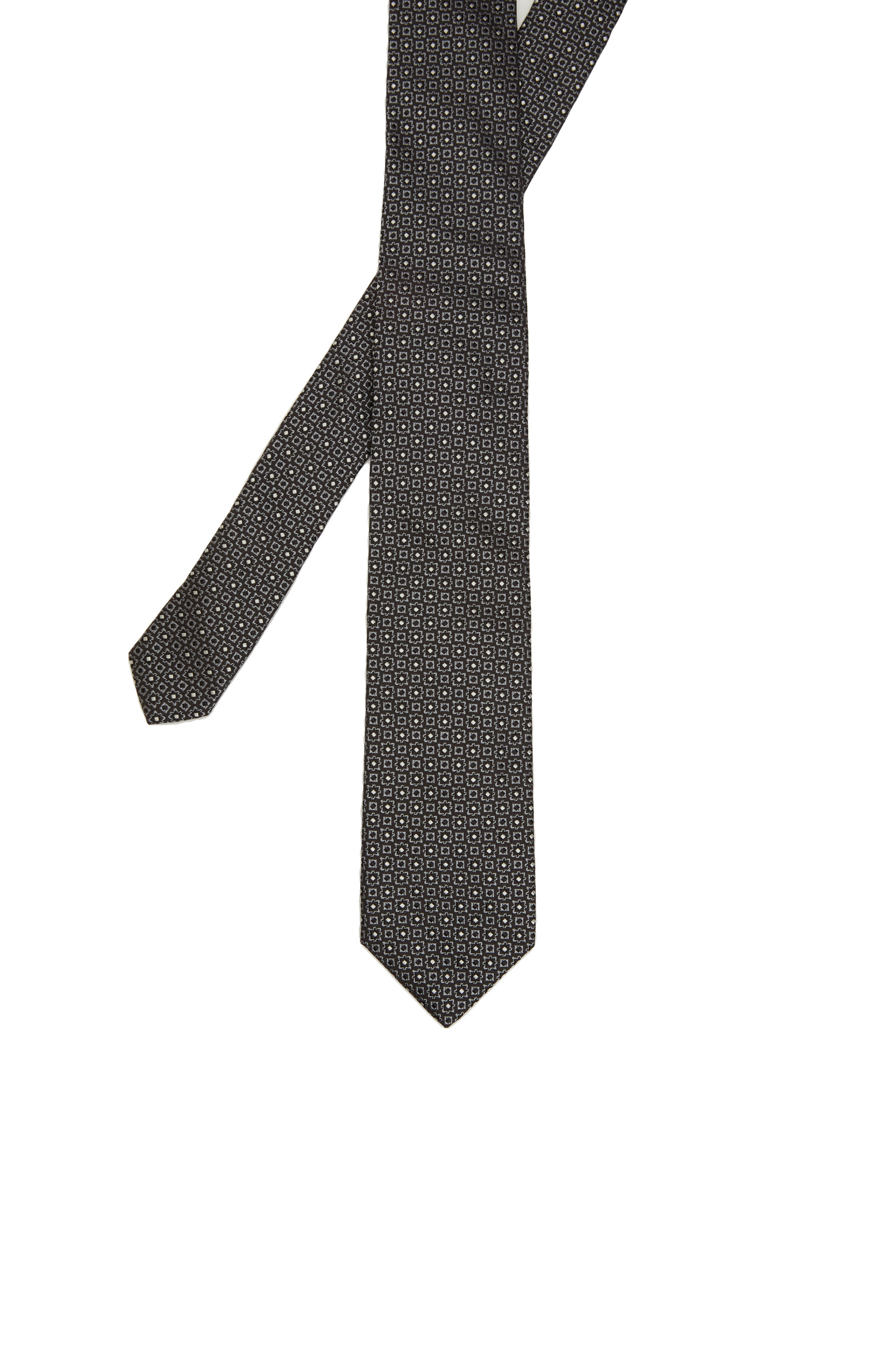 Siyah Gri Mikro Desenli İpek Kravat