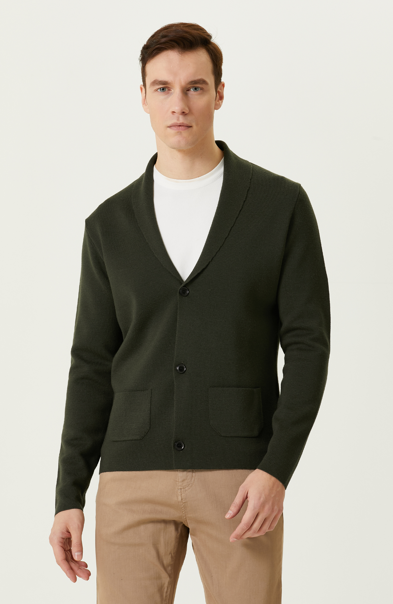Slim Fit Koyu Yeşil Triko Ceket Slim Fit Koyu Yeşil Triko Ceket