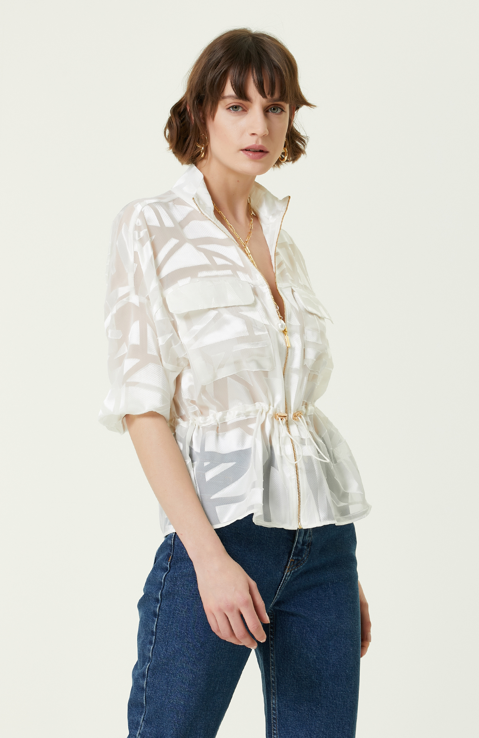 Regular Fit Ekru Desenli Gömlek