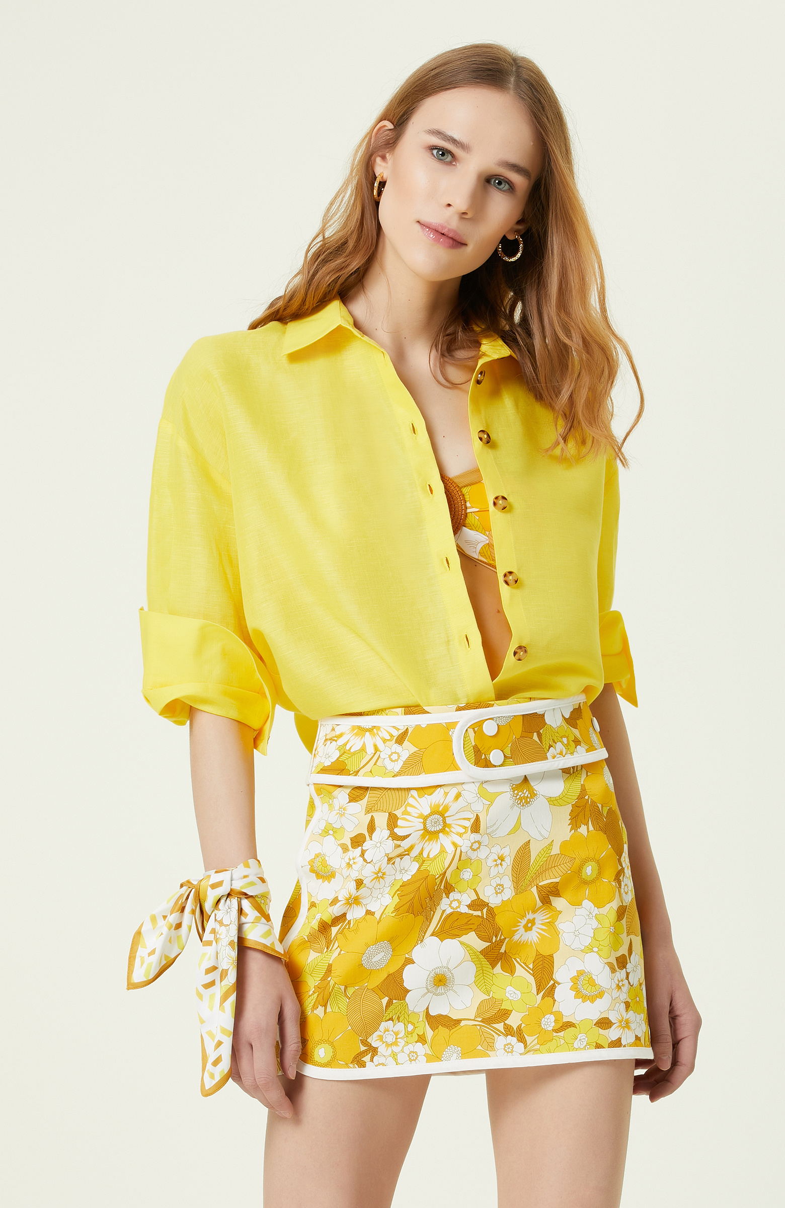 Regular Fit Sarı Keten Gömlek