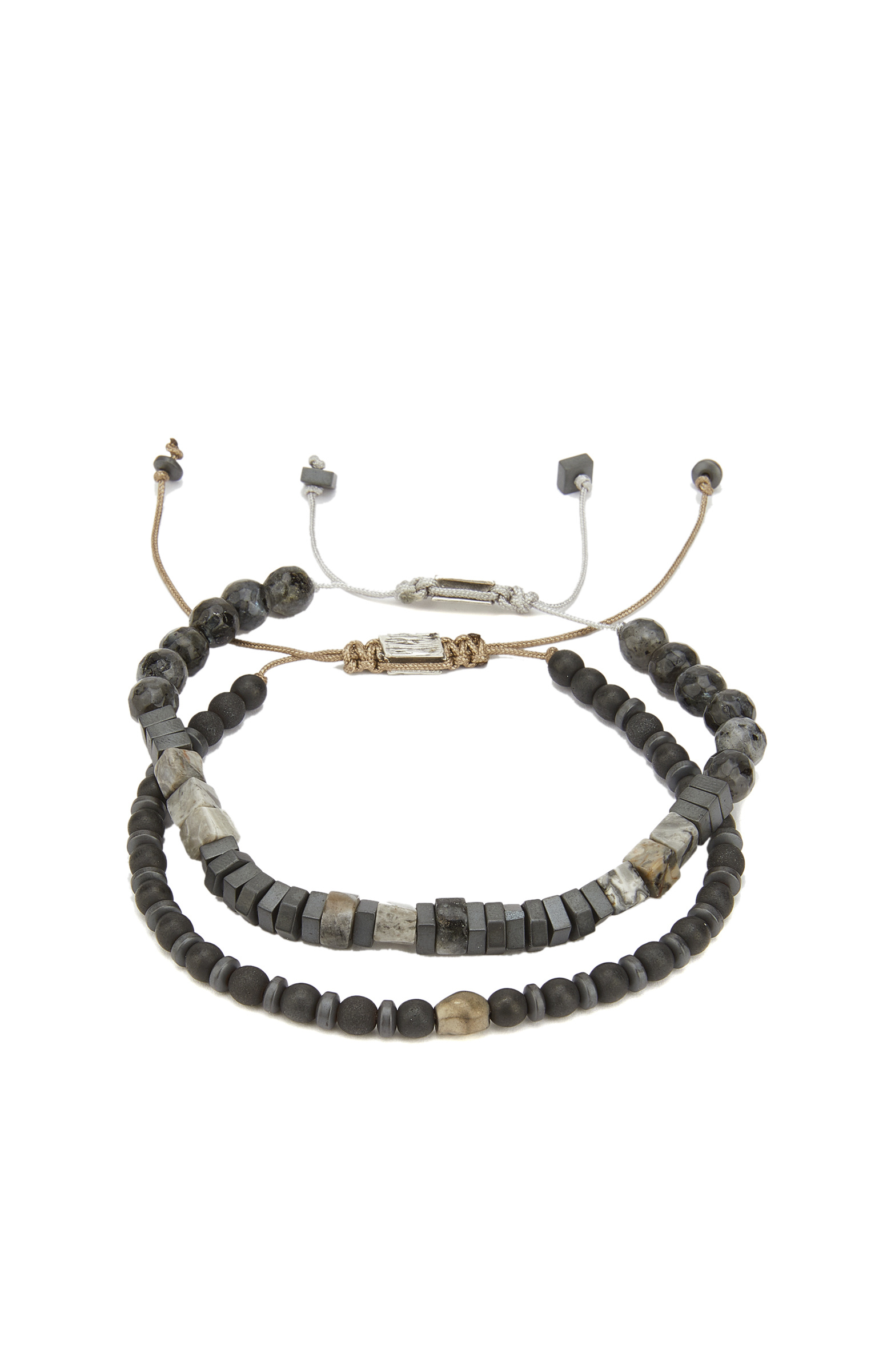 Gri Boncuklu 2li Erkek Bileklik