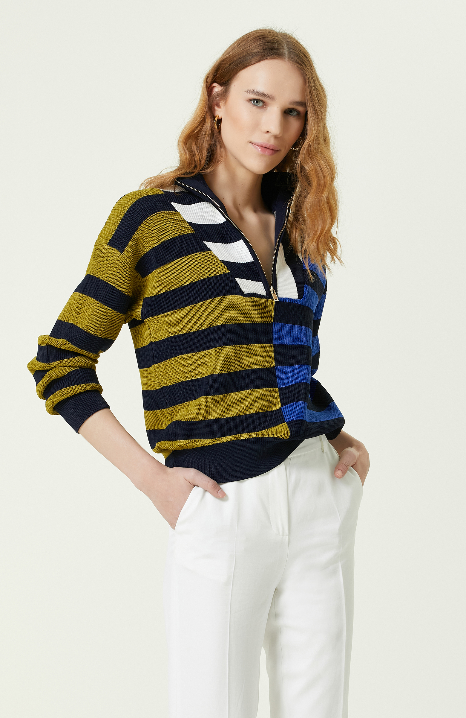 Basic Fit Lacivert Beyaz Kazak Basic Fit Lacivert Beyaz Kazak