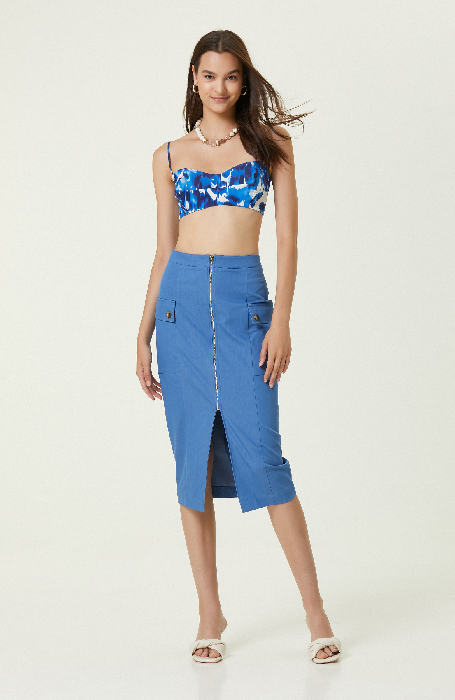 Havacı Mavi Mid Etek