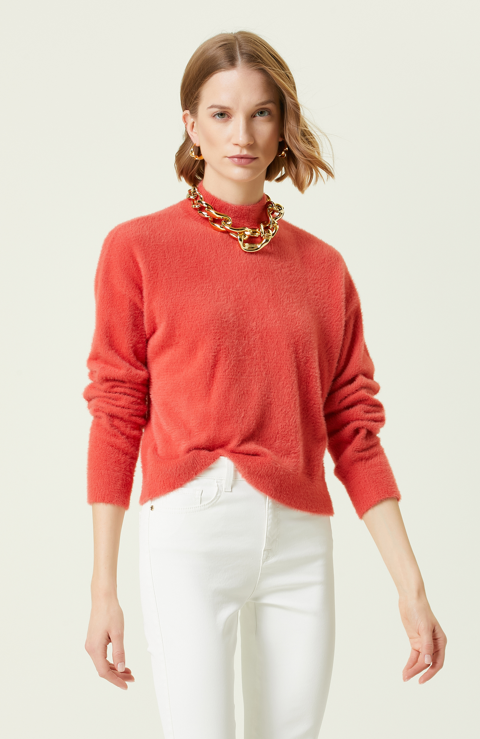 Basic Fit Kiremit Dik Yaka Uzun Kol Triko