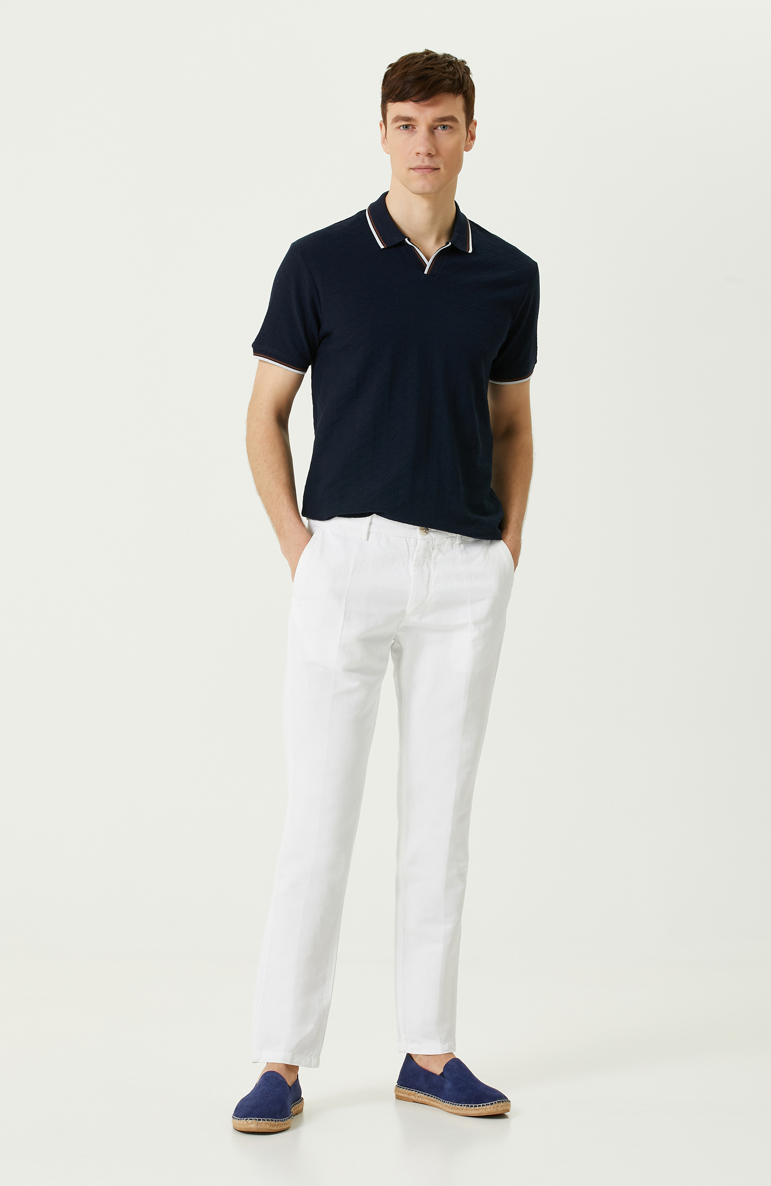 Slim Fit Beyaz Keten Casual Pantolon