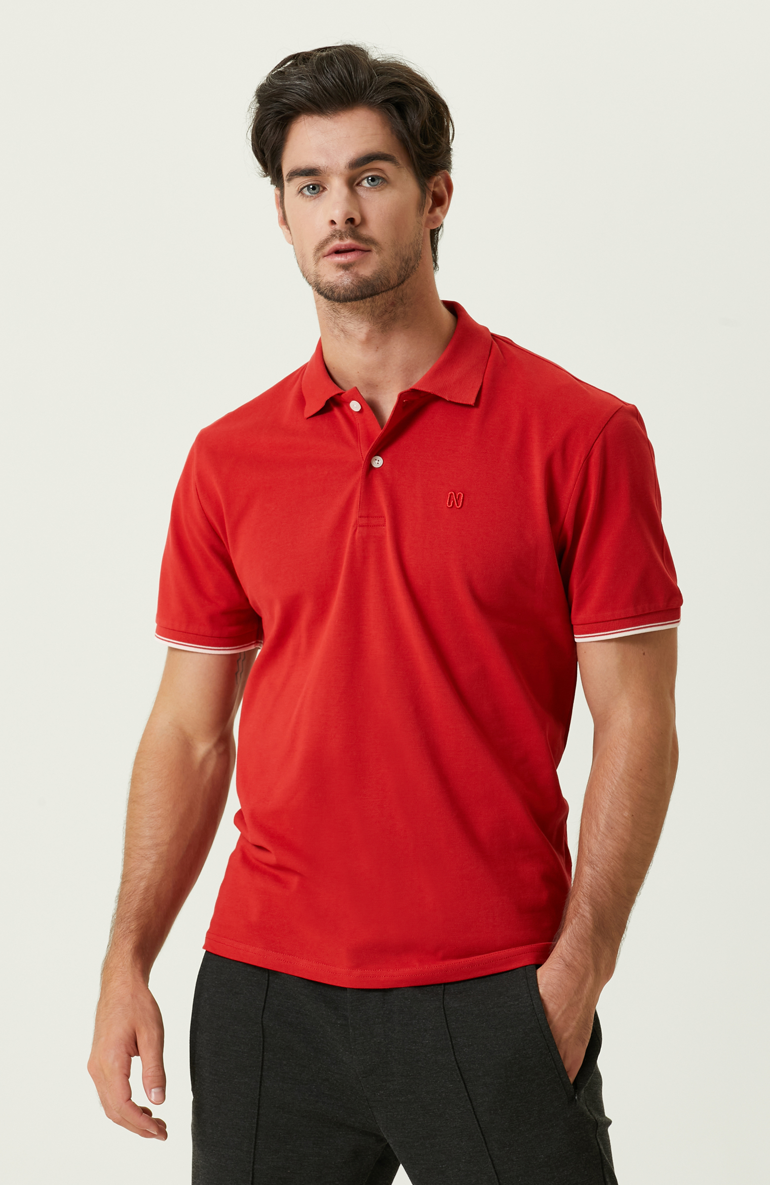 Kırmızı Basic Pike Polo Yaka T-shirt Kırmızı Basic Pike Polo Yaka T-shirt