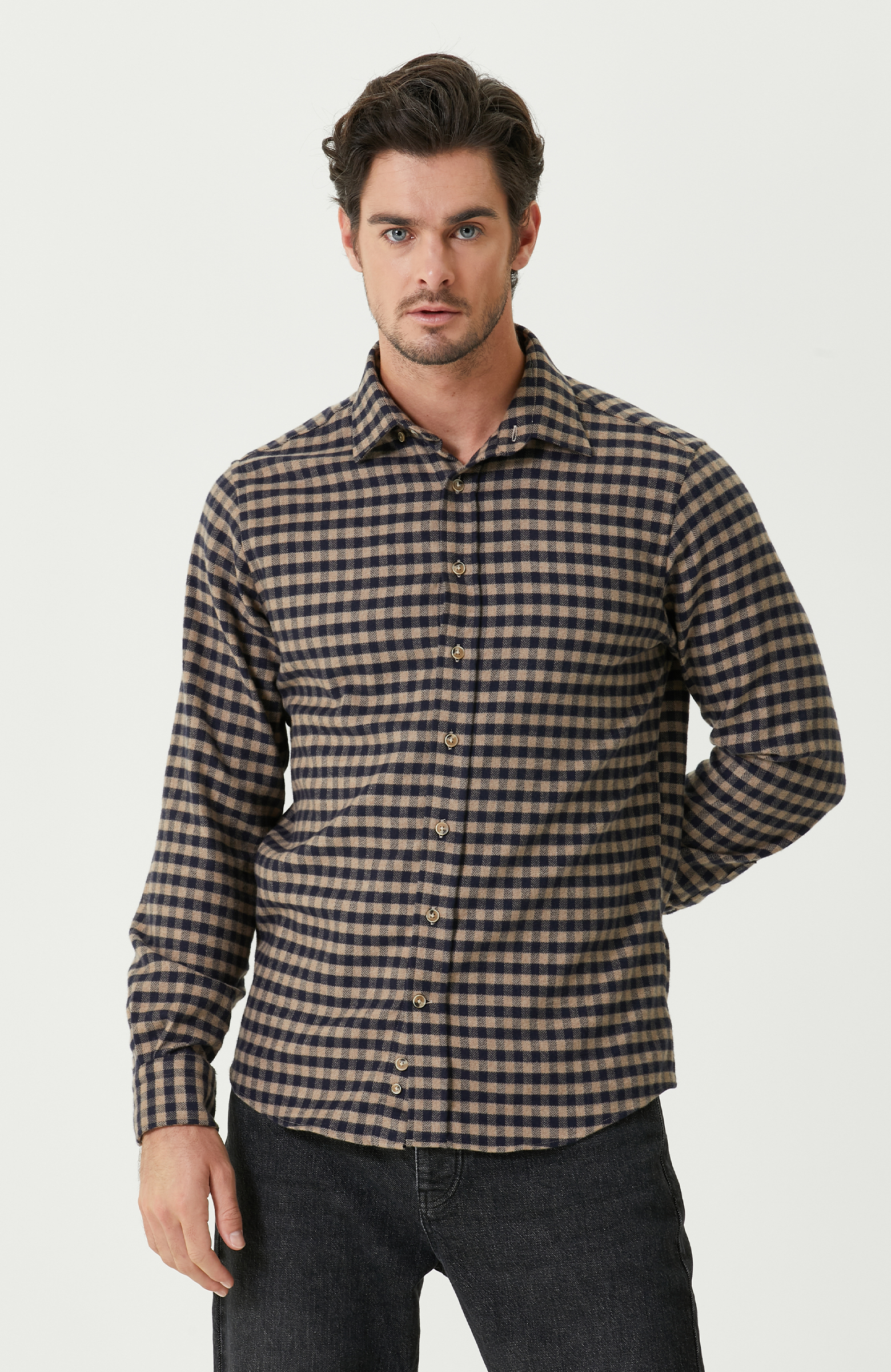 Comfort Fit Lacivert Camel Gömlek