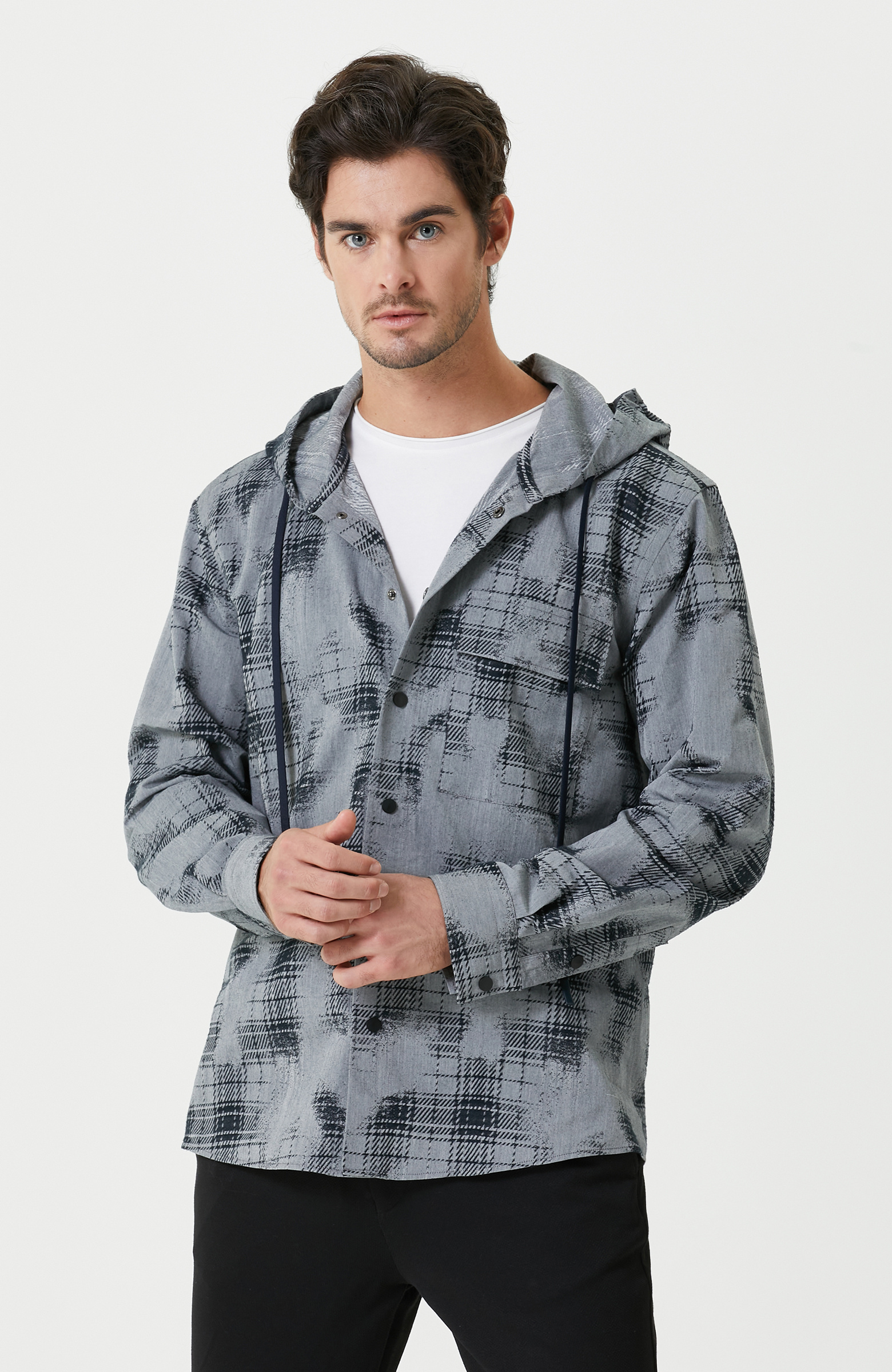 Comfort Fit Gri Siyah Gömlek