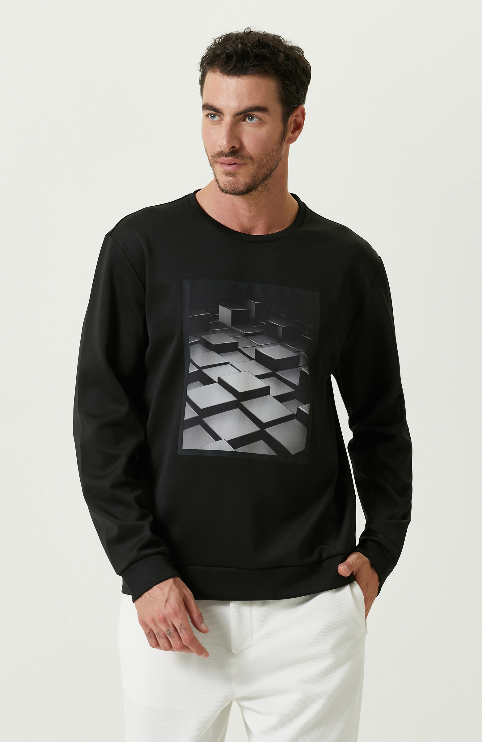 Slim Fit Siyah Sweatshirt