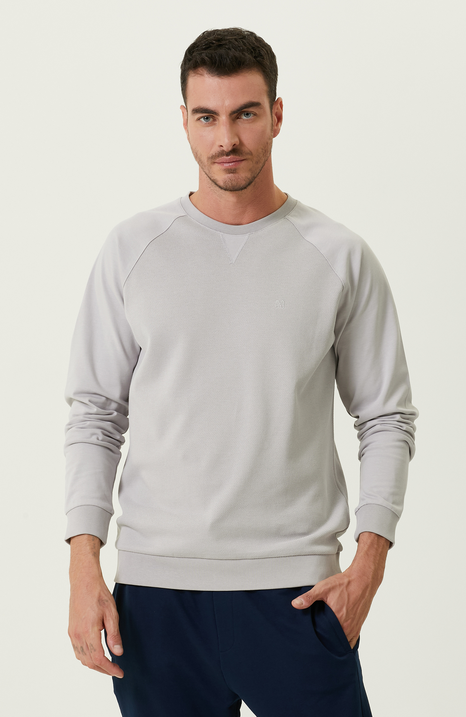 Açık Gri Örme Sweatshirt