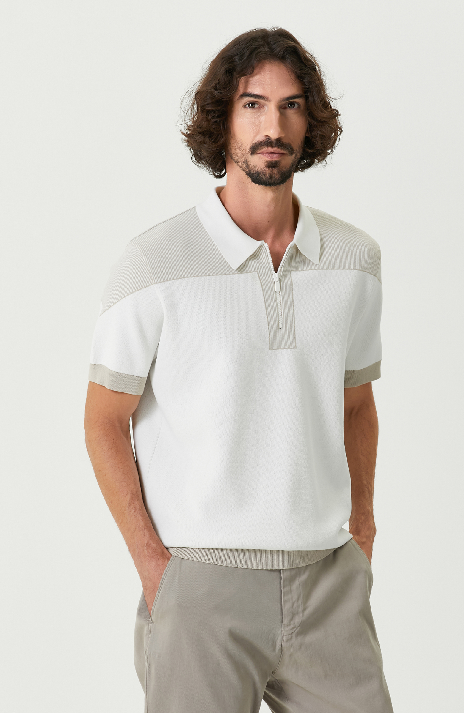 Ekru Polo Yaka Kısa Kol Kazak