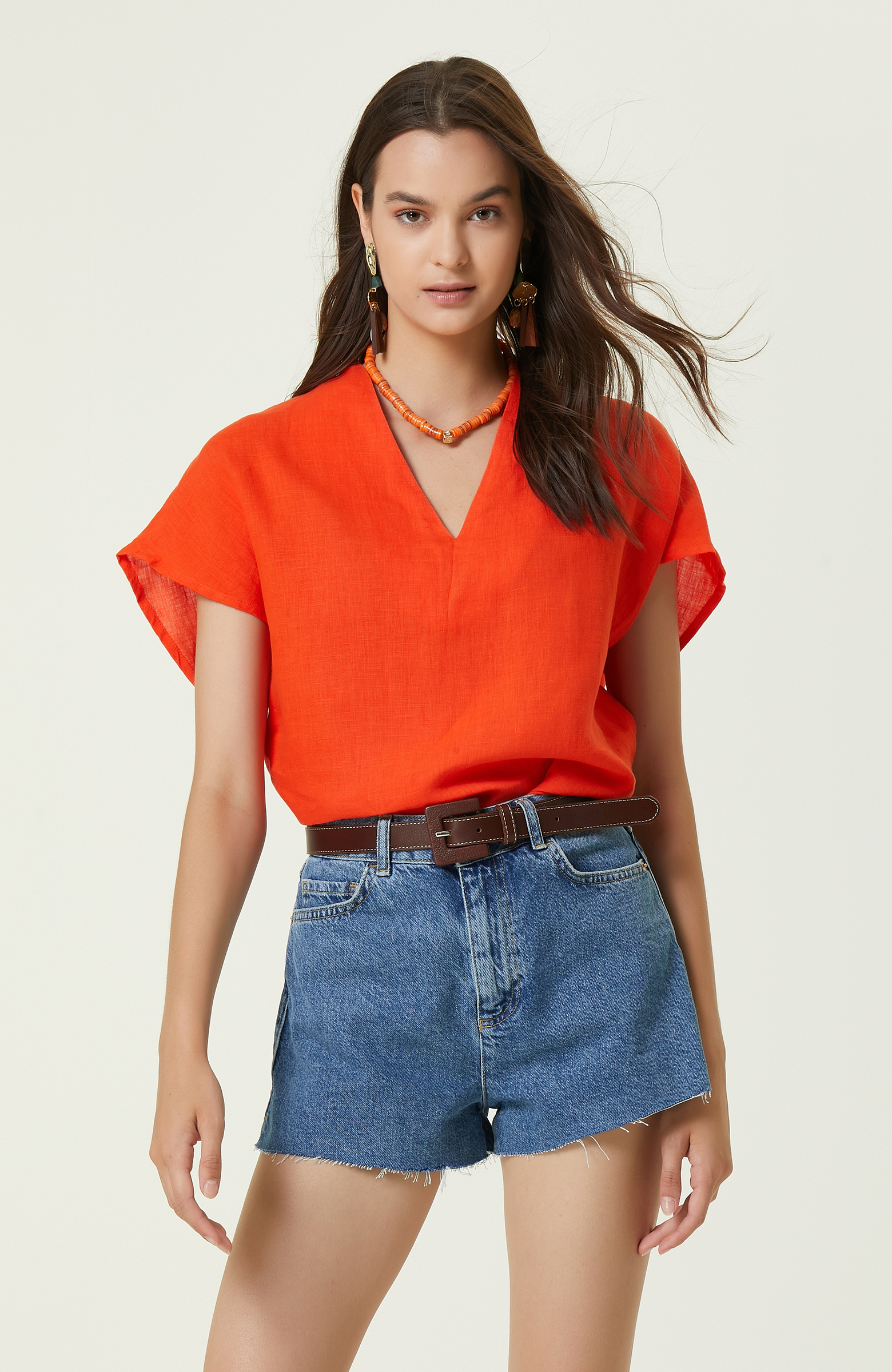 Nar Çiçeği Keten Bluz