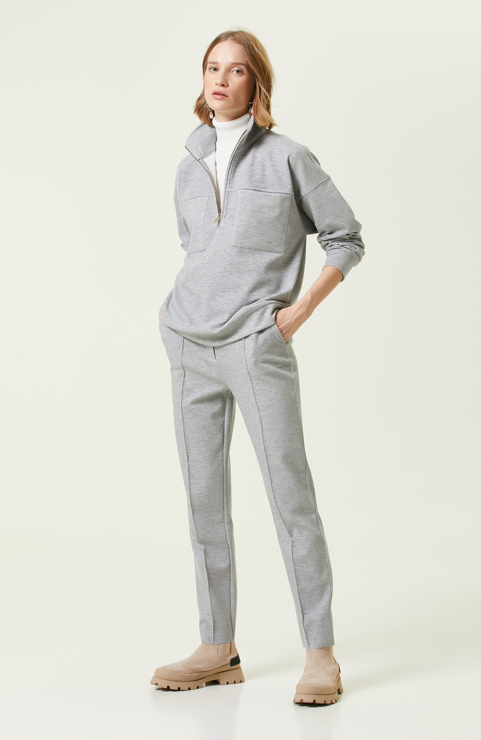 Slim Fit Gri Melanj Eşofman Altı Slim Fit Gri Melanj Eşofman Altı