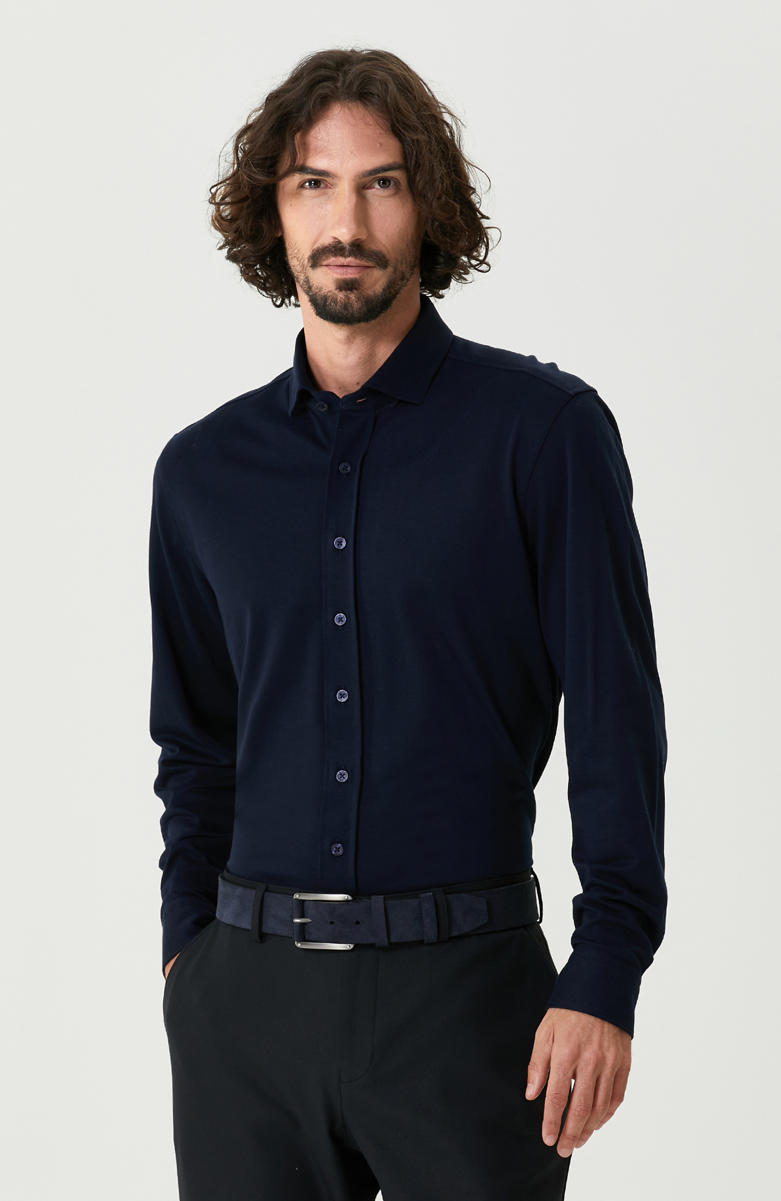 Slim Fit Lacivert Gömlek