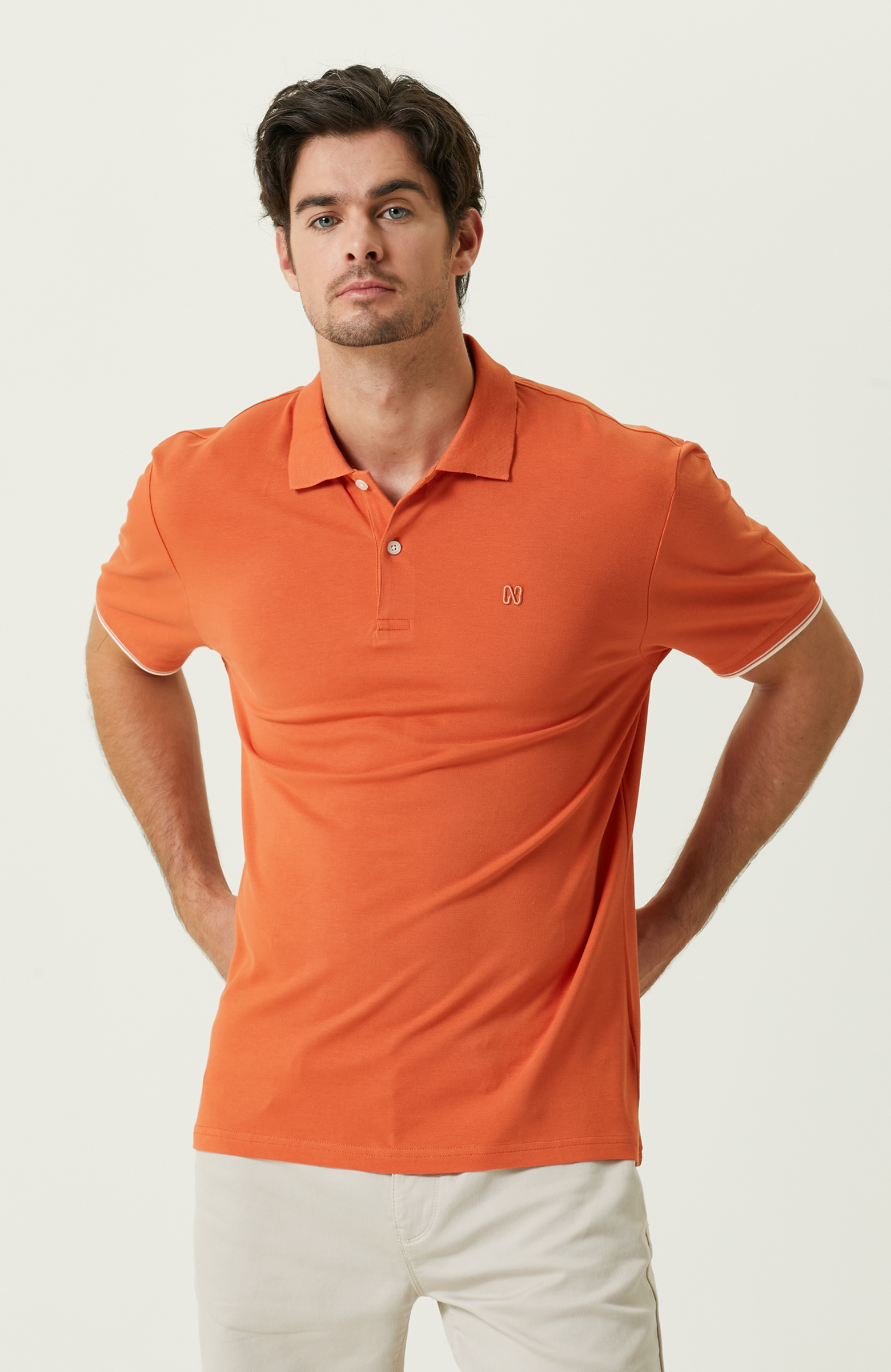 Slim Fit Turuncu Polo Yaka Pike T-shirt Slim Fit Turuncu Polo Yaka Pike T-shirt