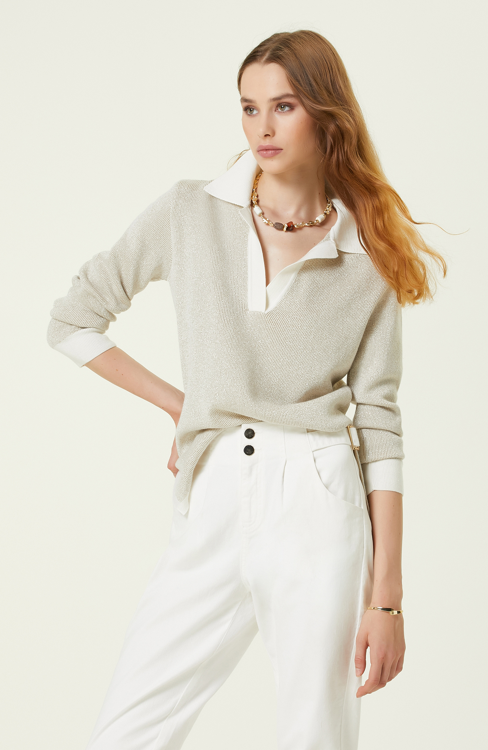 Basic Fit Bej Çizgili Triko