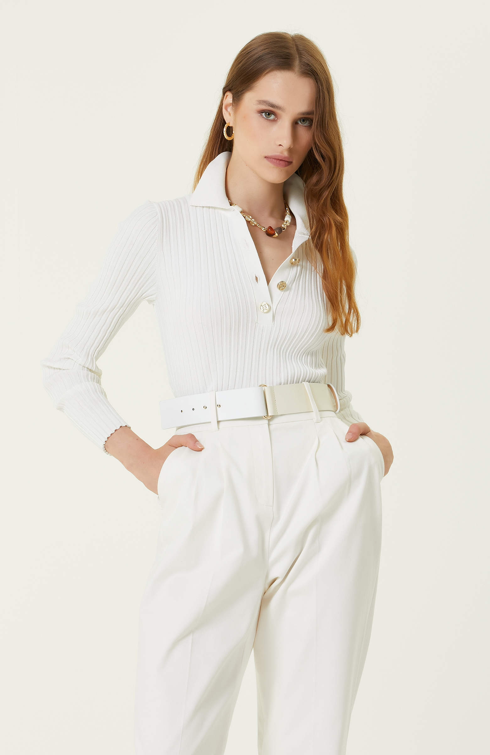 Slim Fit Ekru Kazak Slim Fit Ekru Kazak